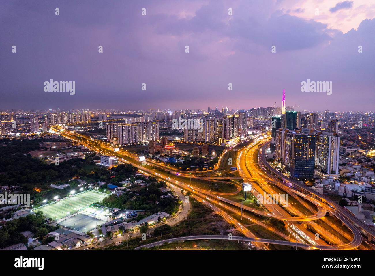 Sunset at overpass bridges in Cat Lai juntion, Ho Chi Minh city ...