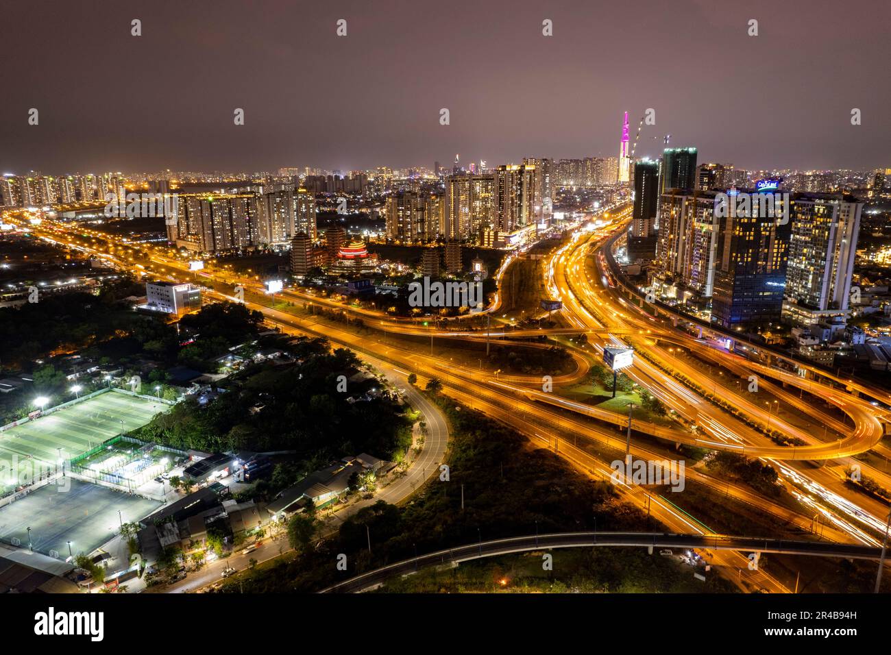 Sunset at overpass bridges in Cat Lai juntion, Ho Chi Minh city ...