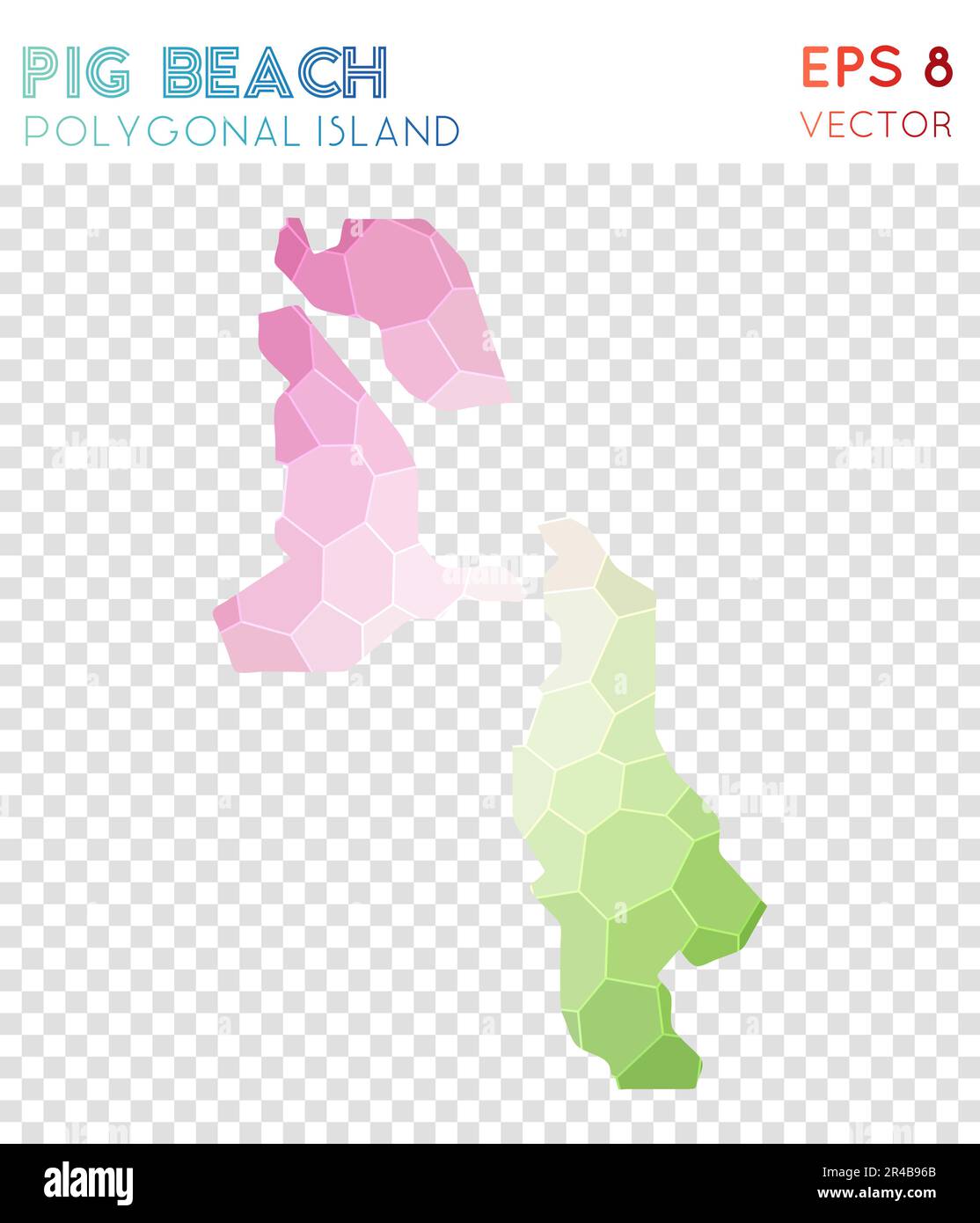 Pig Beach polygonal map, mosaic style island. Fresh low poly style ...