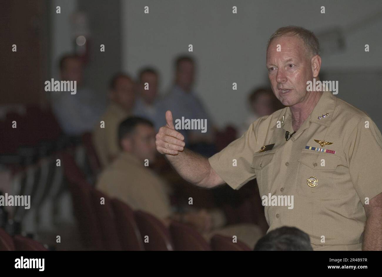US Navy Chief of Naval Personnel Vice Adm. Gerald Hoewing speaks with ...