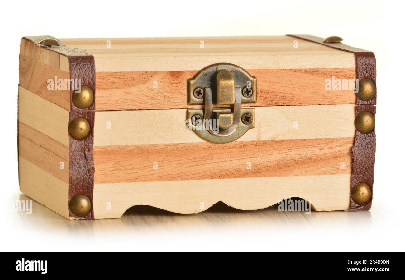 Hand made wooden box for keeping small personal belongings isolated on ...