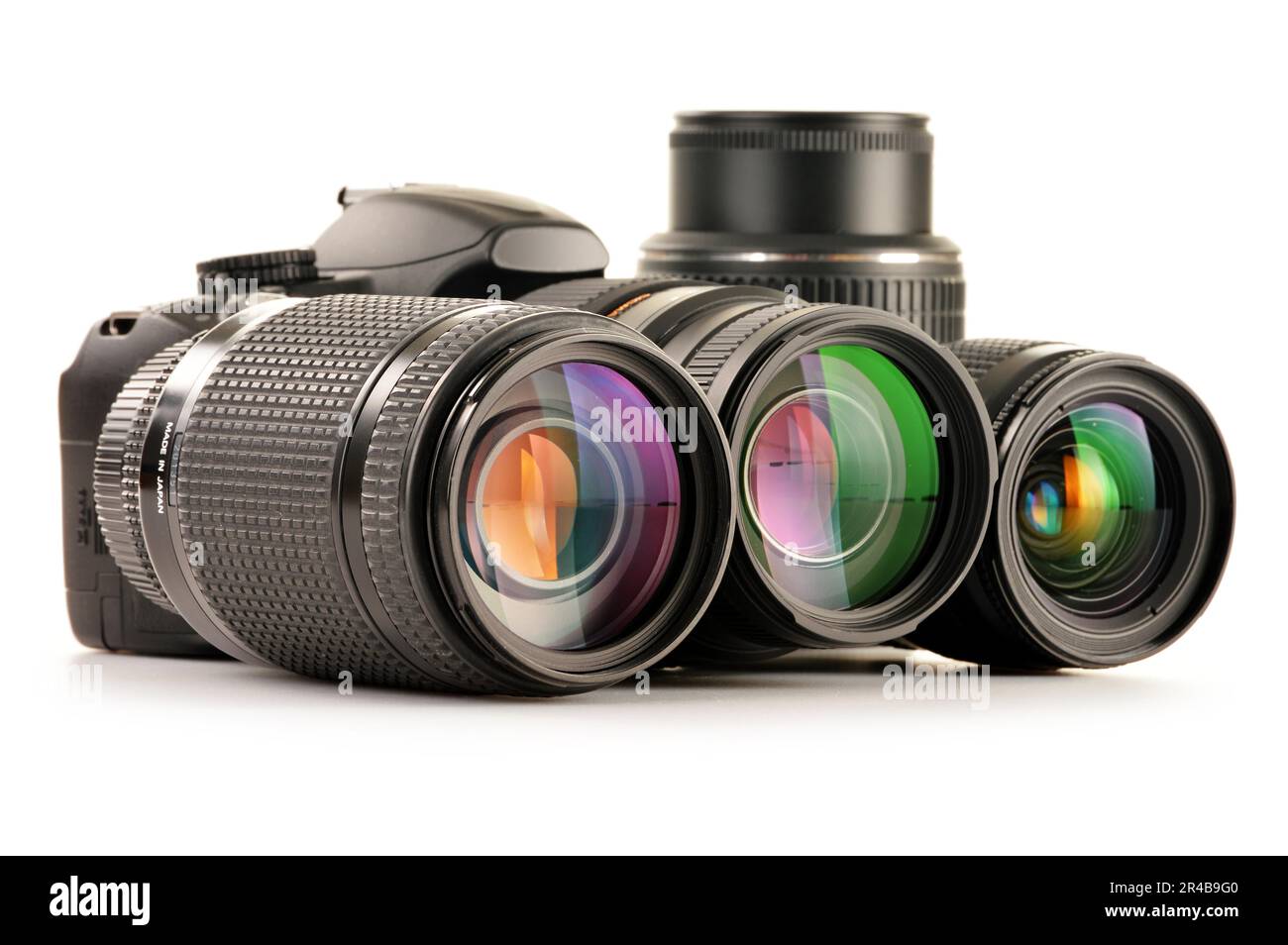 Composition with photo zoom lenses isolated on white background Stock ...