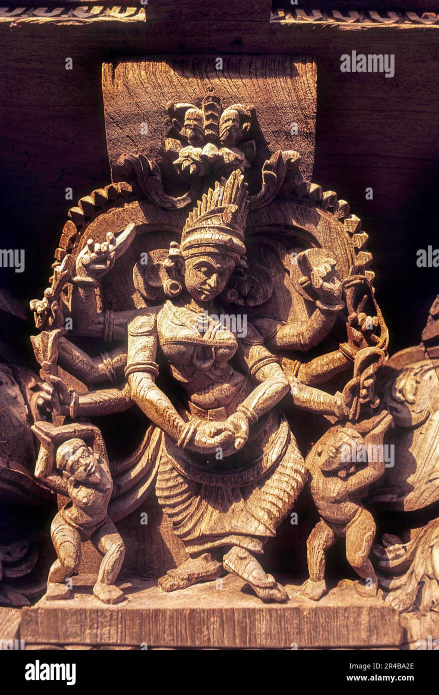 Goddess Durga, 17th century wooden carvings in Meenakshi-Sundareswarar ...