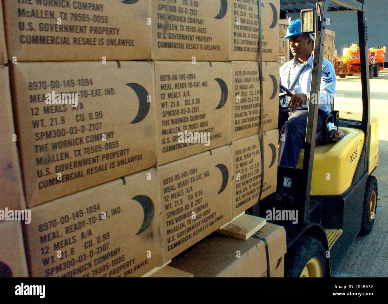 US Navy Culinary Specialist 2nd Class stages Meals Ready-to-Eat (MREs ...