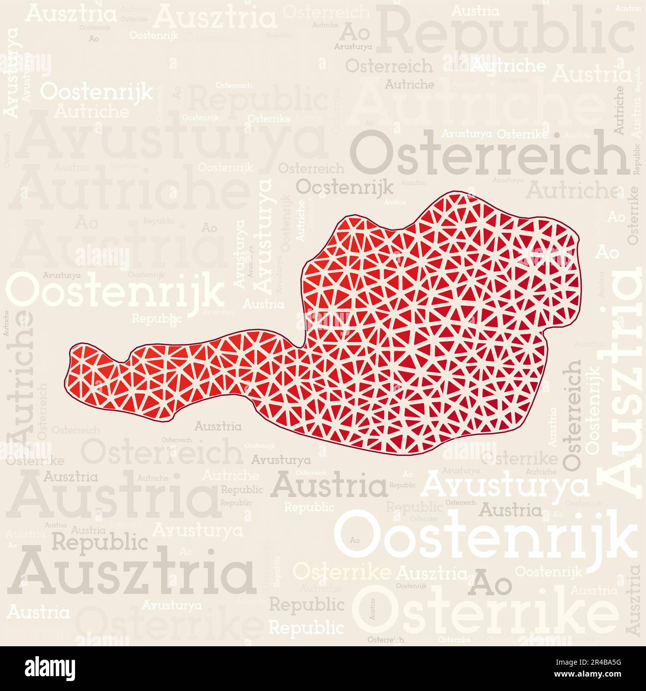 Austria map design. Country names in different languages and map shape ...