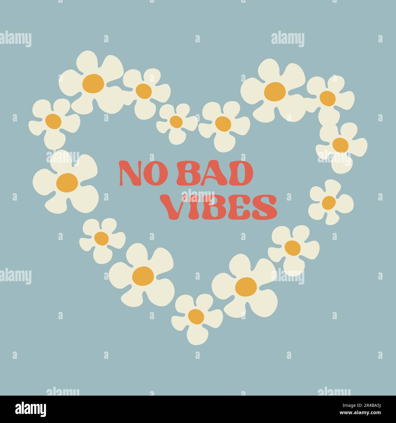 Motivation card design with text No bad vibes and flowers in Groovy ...
