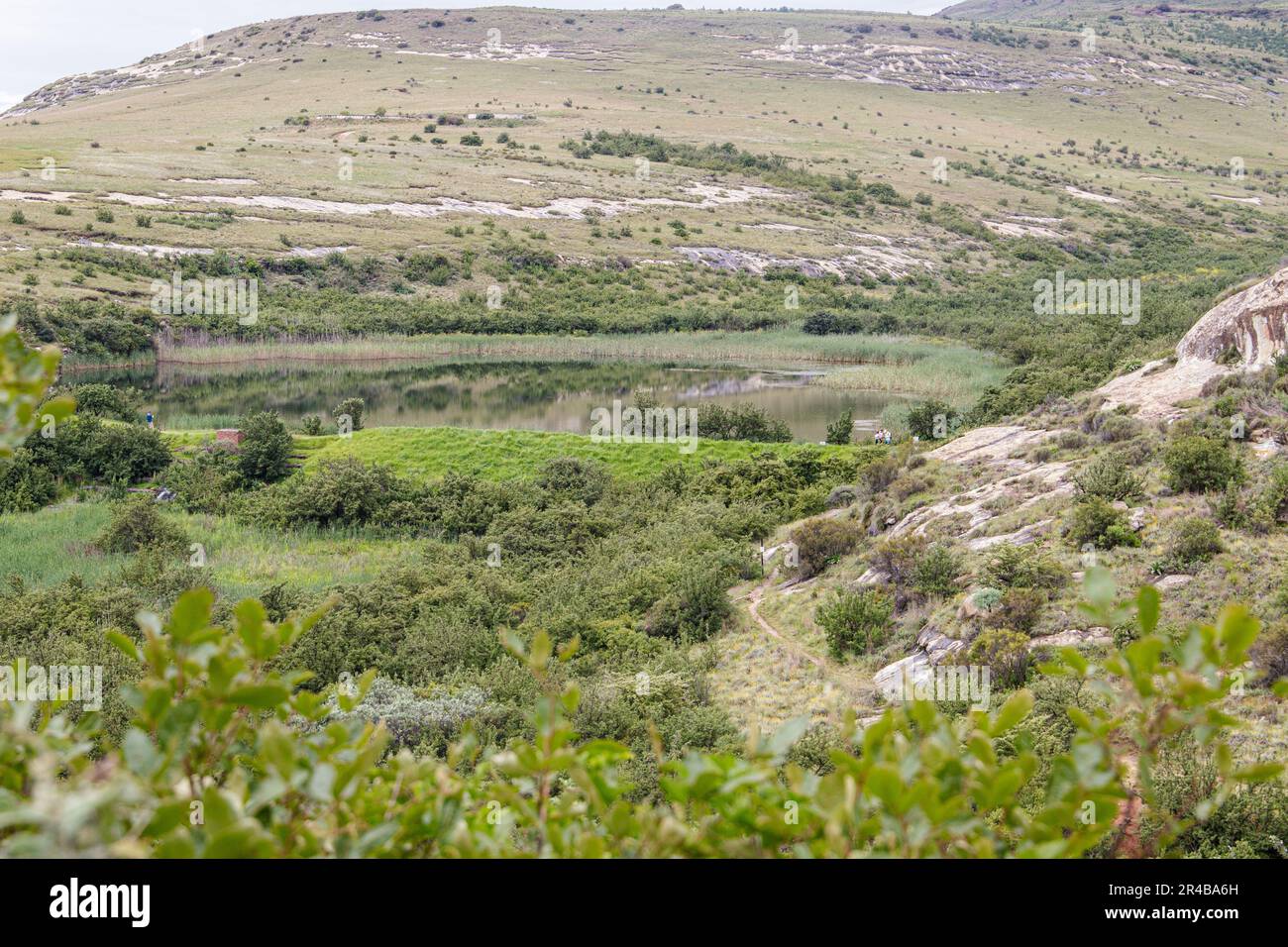 A captivating landscape with valleys and fields around the town of ...