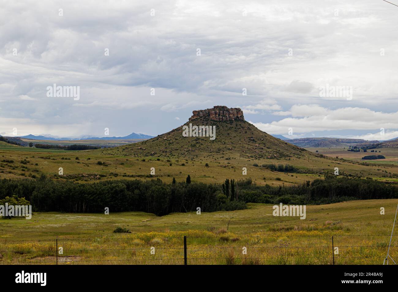 A captivating landscape with valleys and fields around the town of ...
