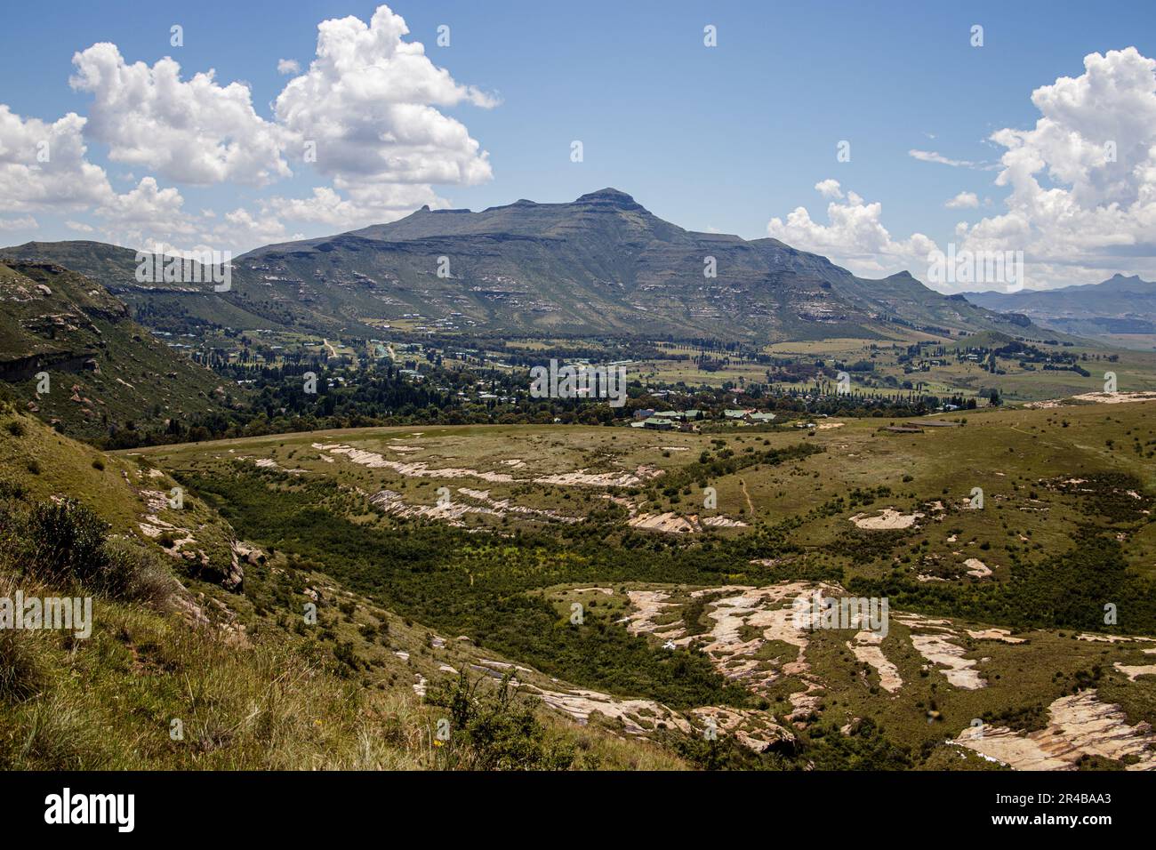 A captivating landscape with valleys and fields around the town of ...