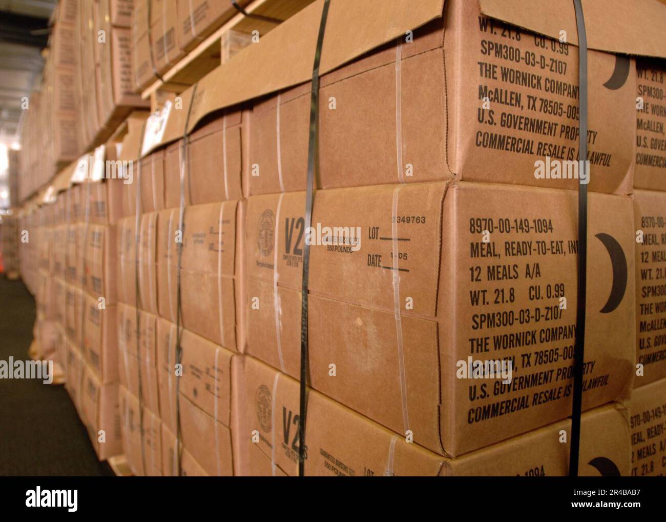 US Navy Thousands of meals, ready-to-eat (MRE) are stacked on pallets ...
