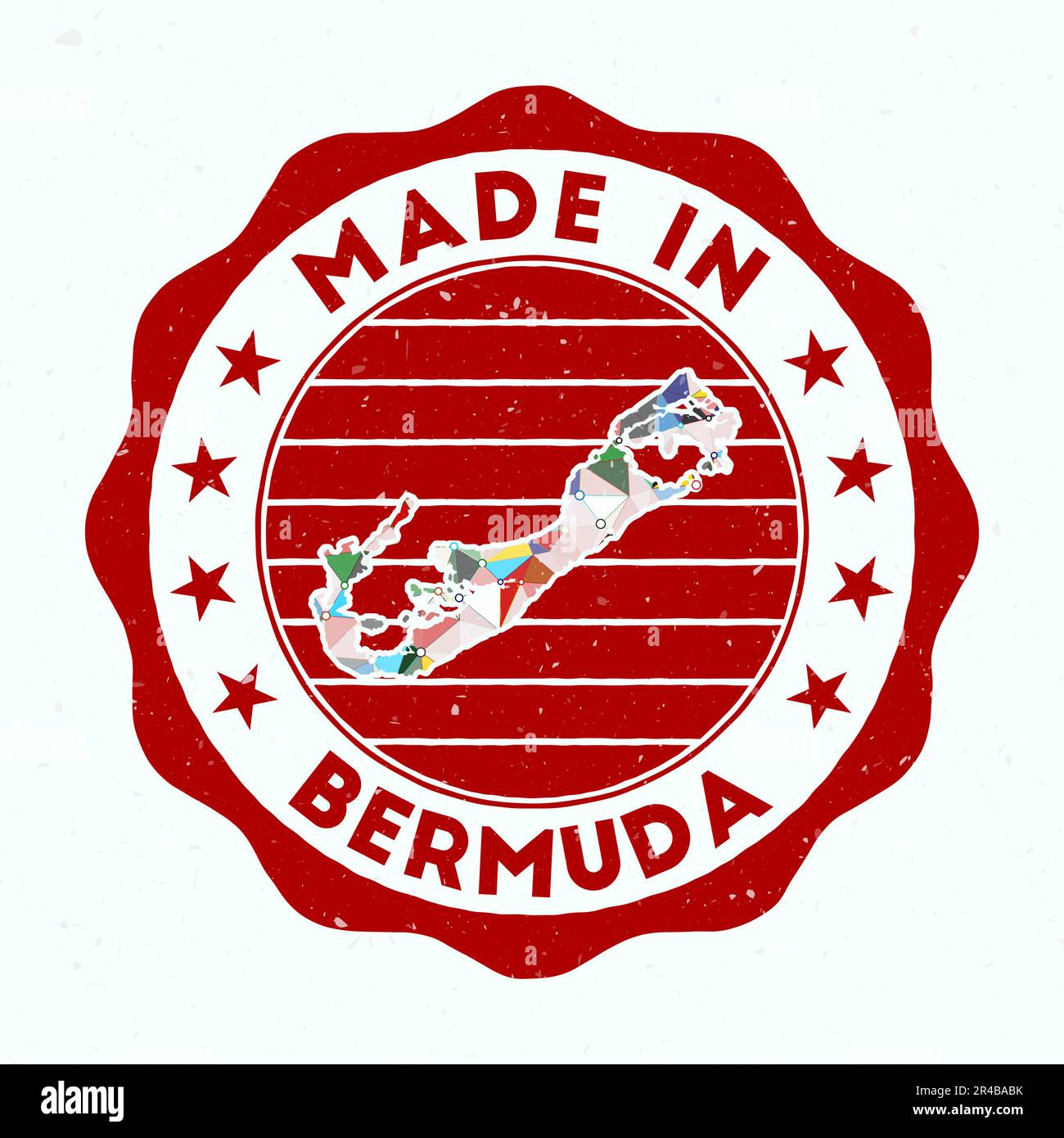 Made In Bermuda. Island round stamp. Seal of Bermuda with border shape ...