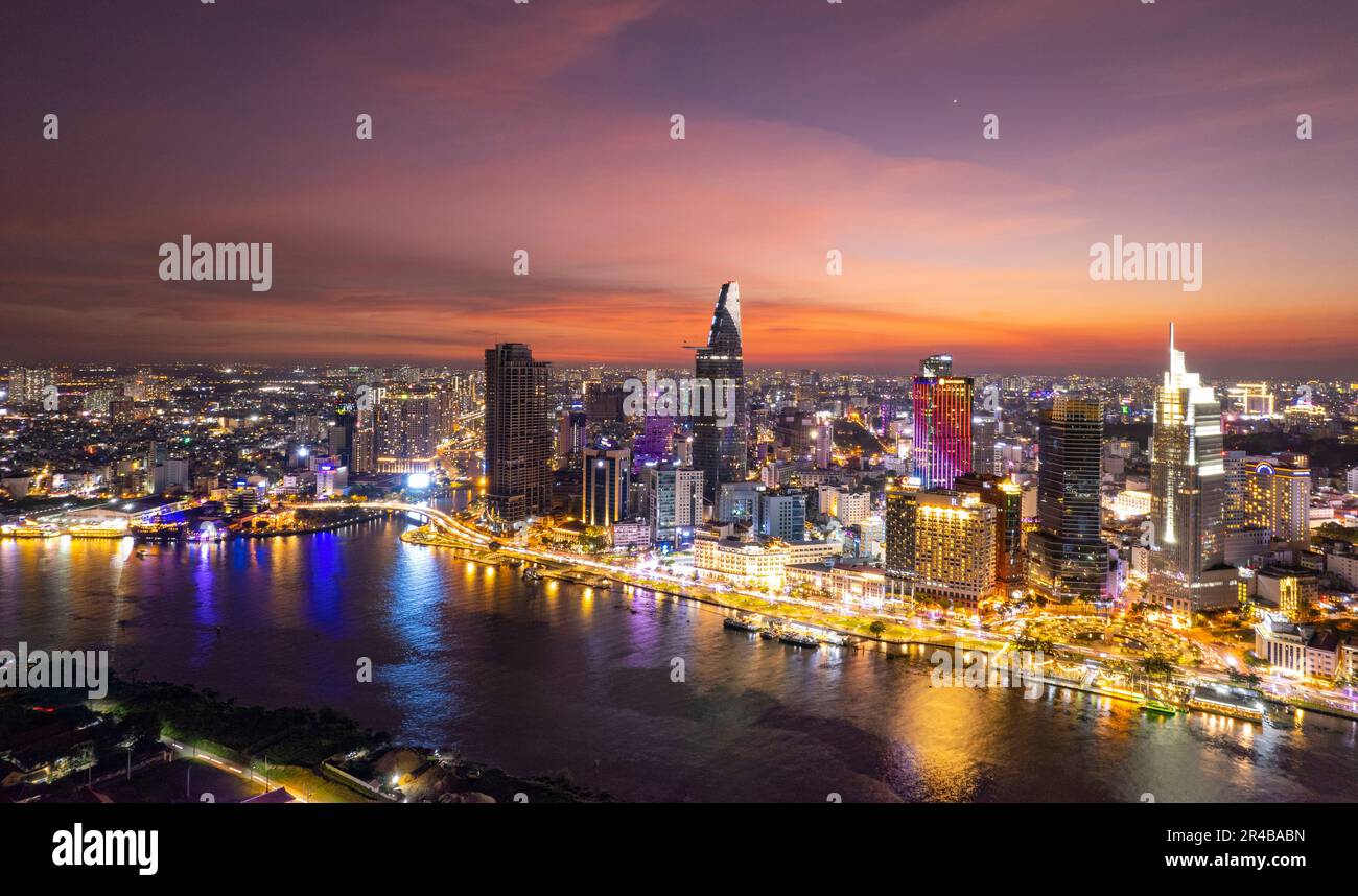 Sunset in Saigon riverside, Ho Chi Minh city, Vietnam Stock Photo - Alamy