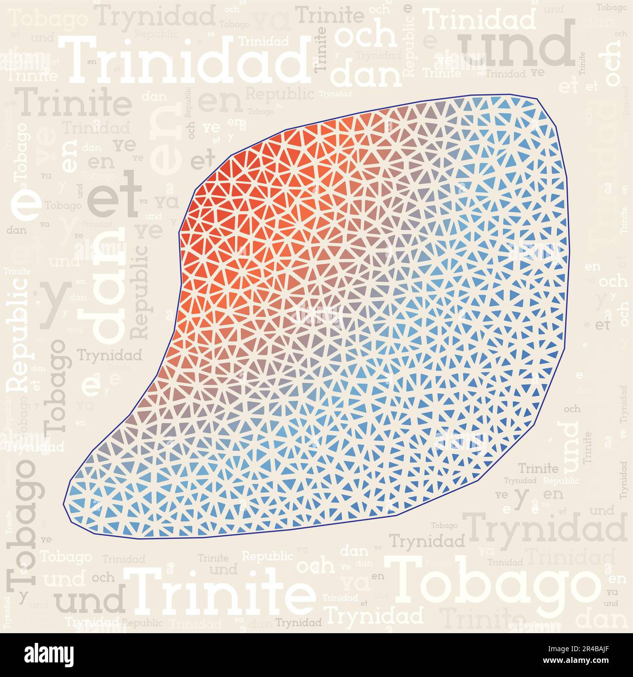 TRINIDAD AND TOBAGO map design. Country names in different languages ...