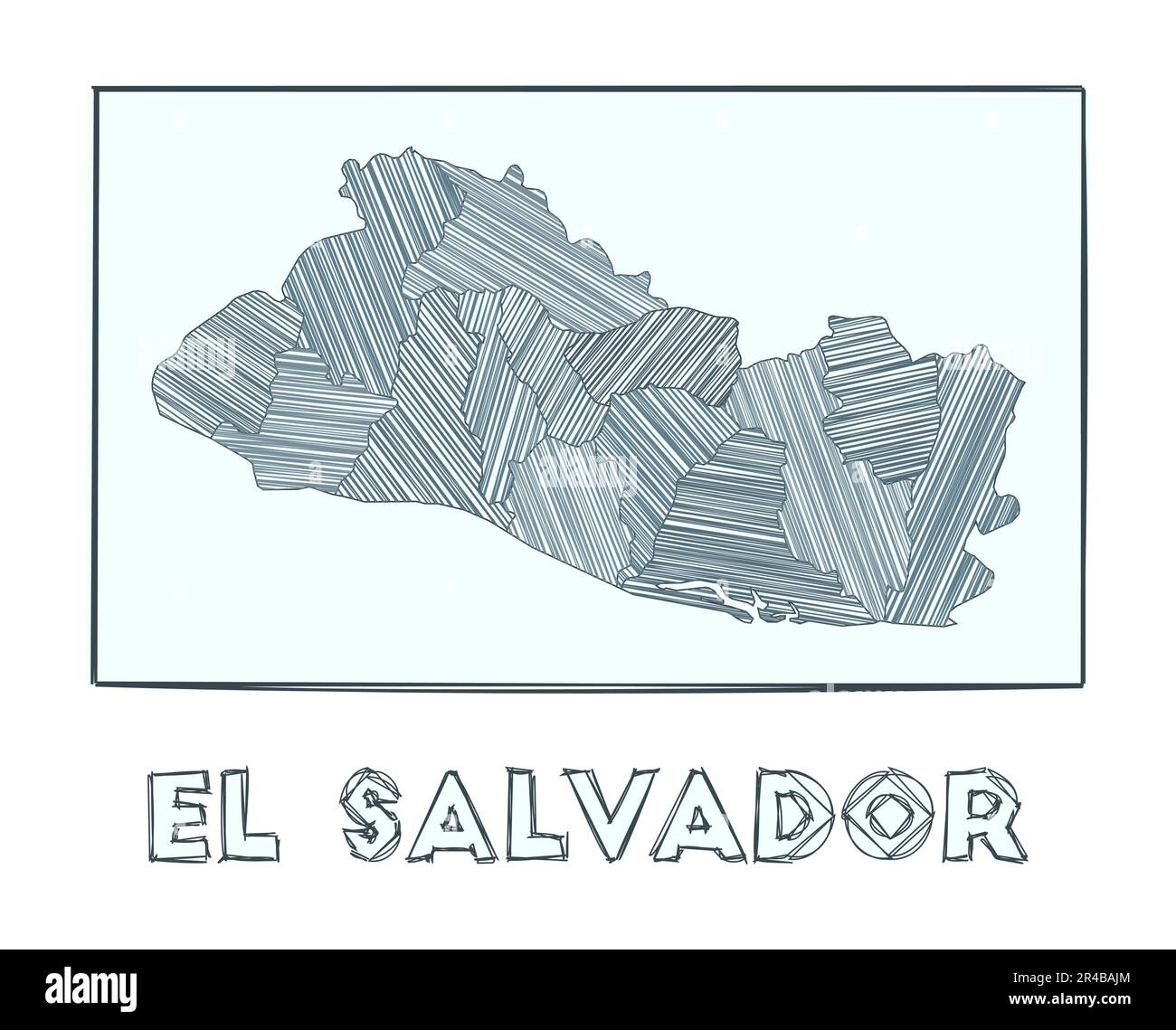 Sketch map of the Republic of El Salvador. Grayscale hand-drawn map of ...