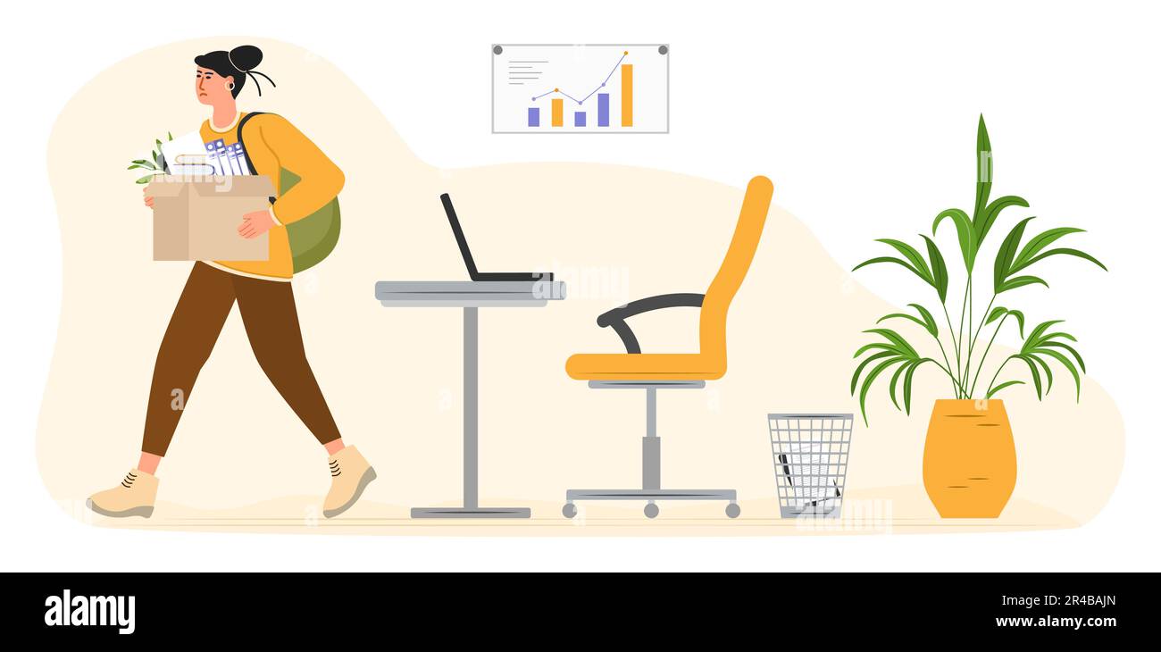 Dismissed employee holding belongings box. Unemployment, crisis ...