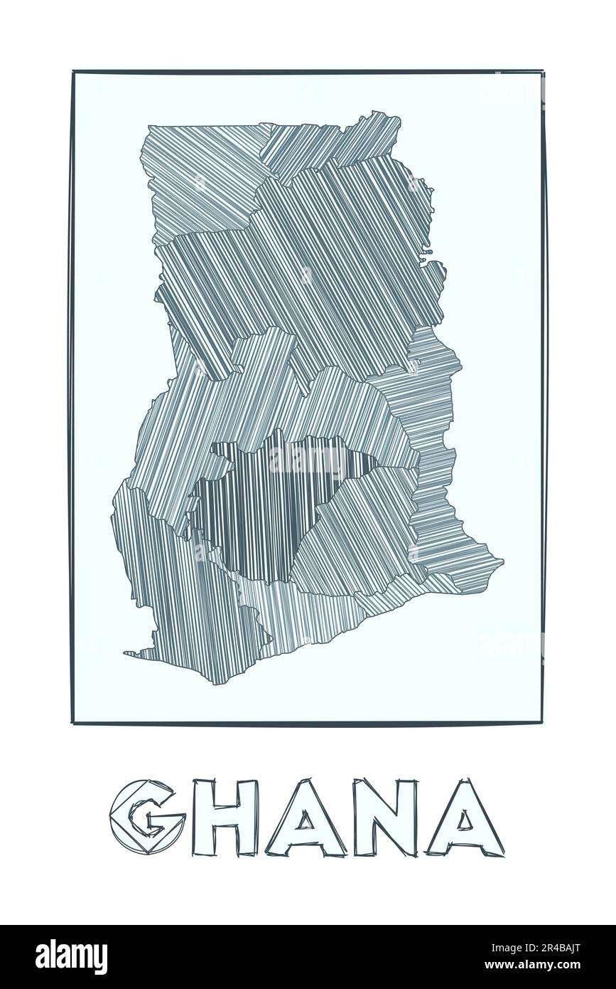 Sketch map of Ghana. Grayscale hand drawn map of the country. Filled ...