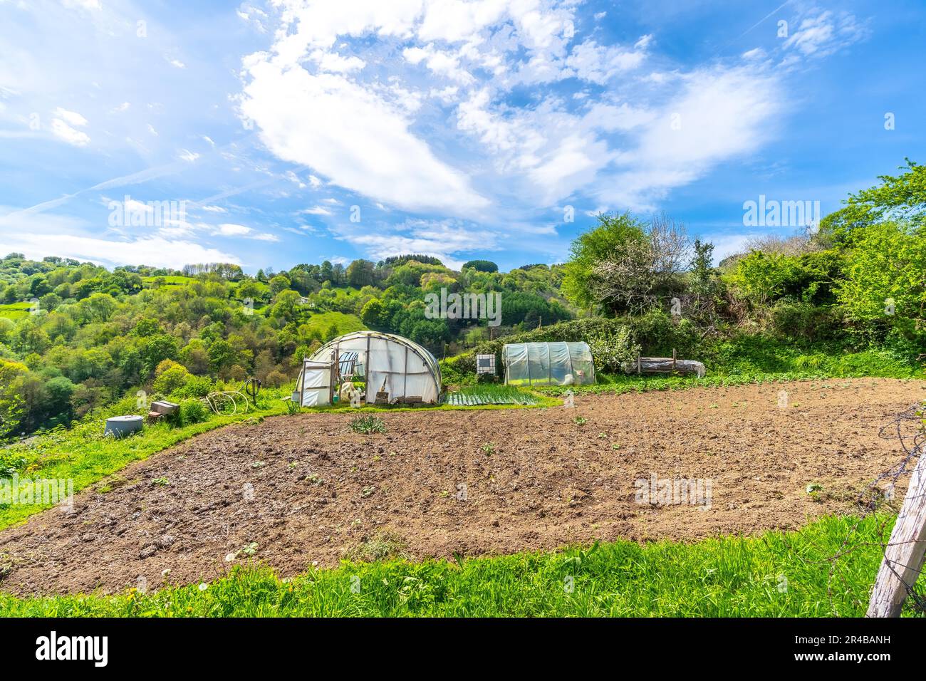 Areso town in the Sierra de Aralar next to Leiza in Navarre. View of ...