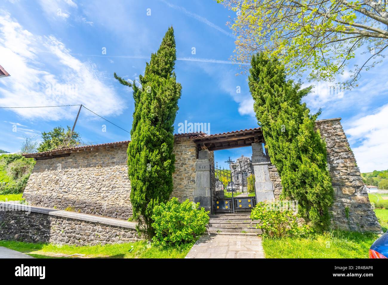 Areso town in the Sierra de Aralar next to Leiza in Navarre. Cemetery ...