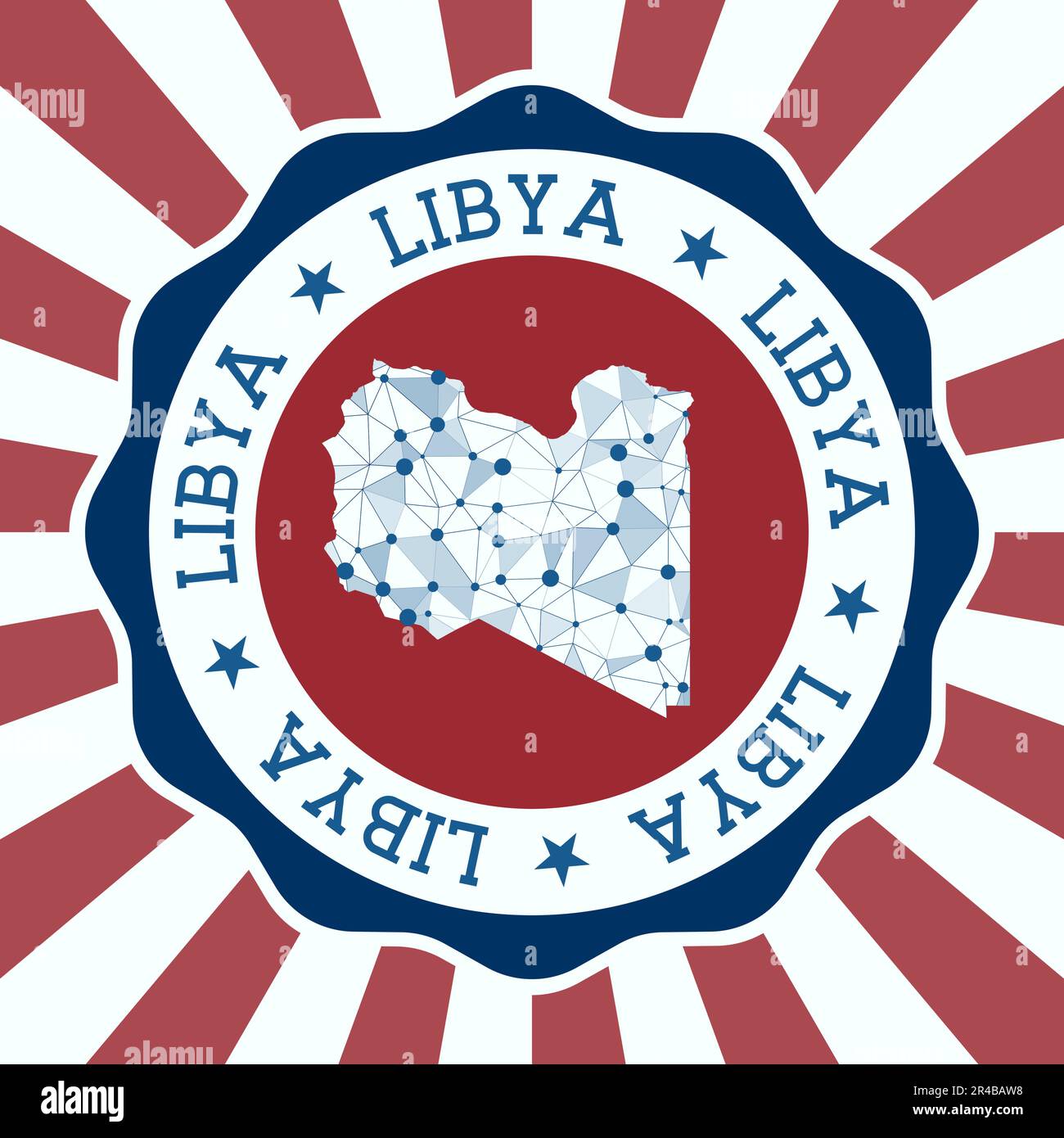 Libya Badge. Round logo of country with triangular mesh map and radial ...