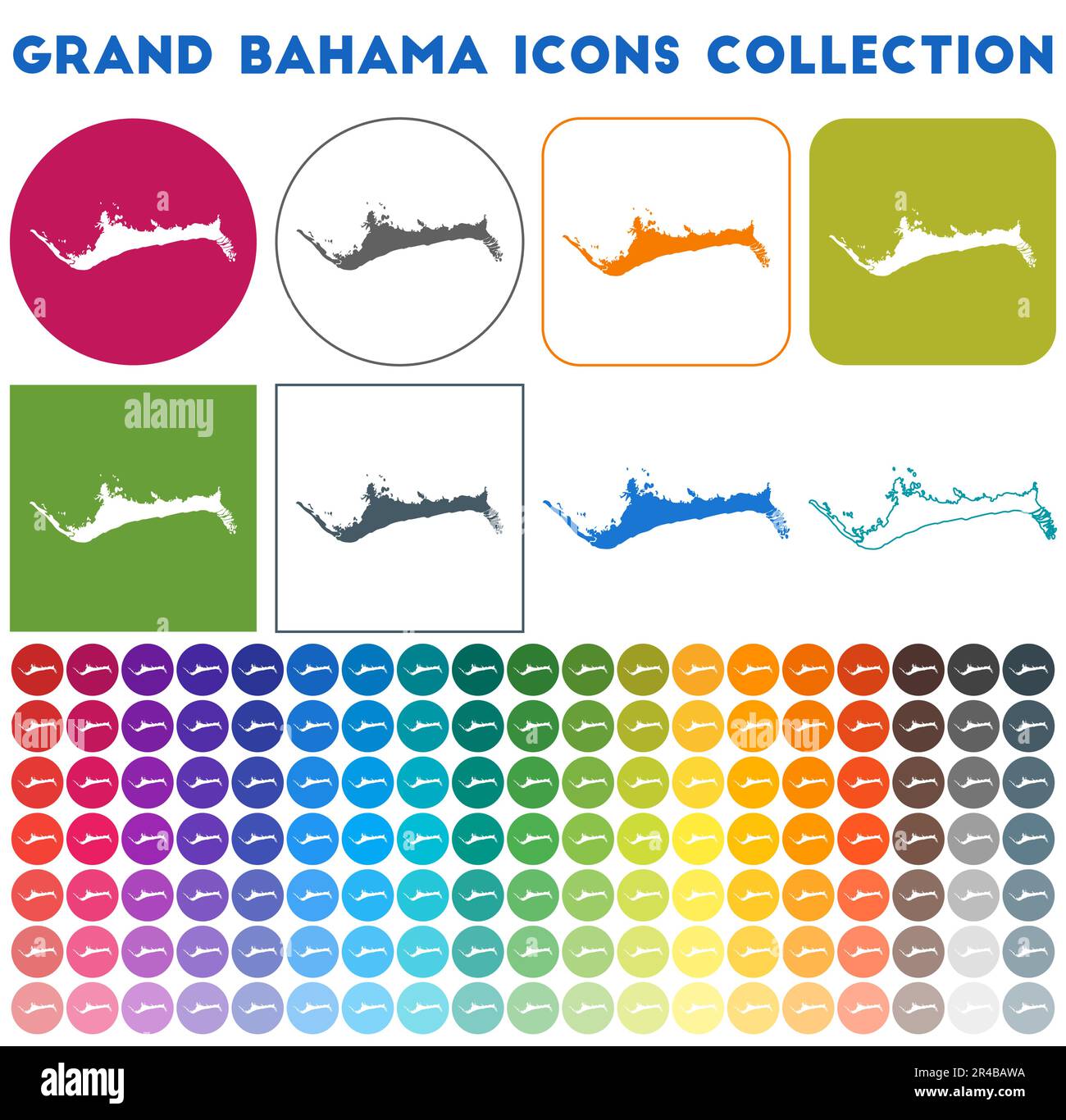 Grand Bahama icons collection. Bright colorful trendy map icons. Modern ...