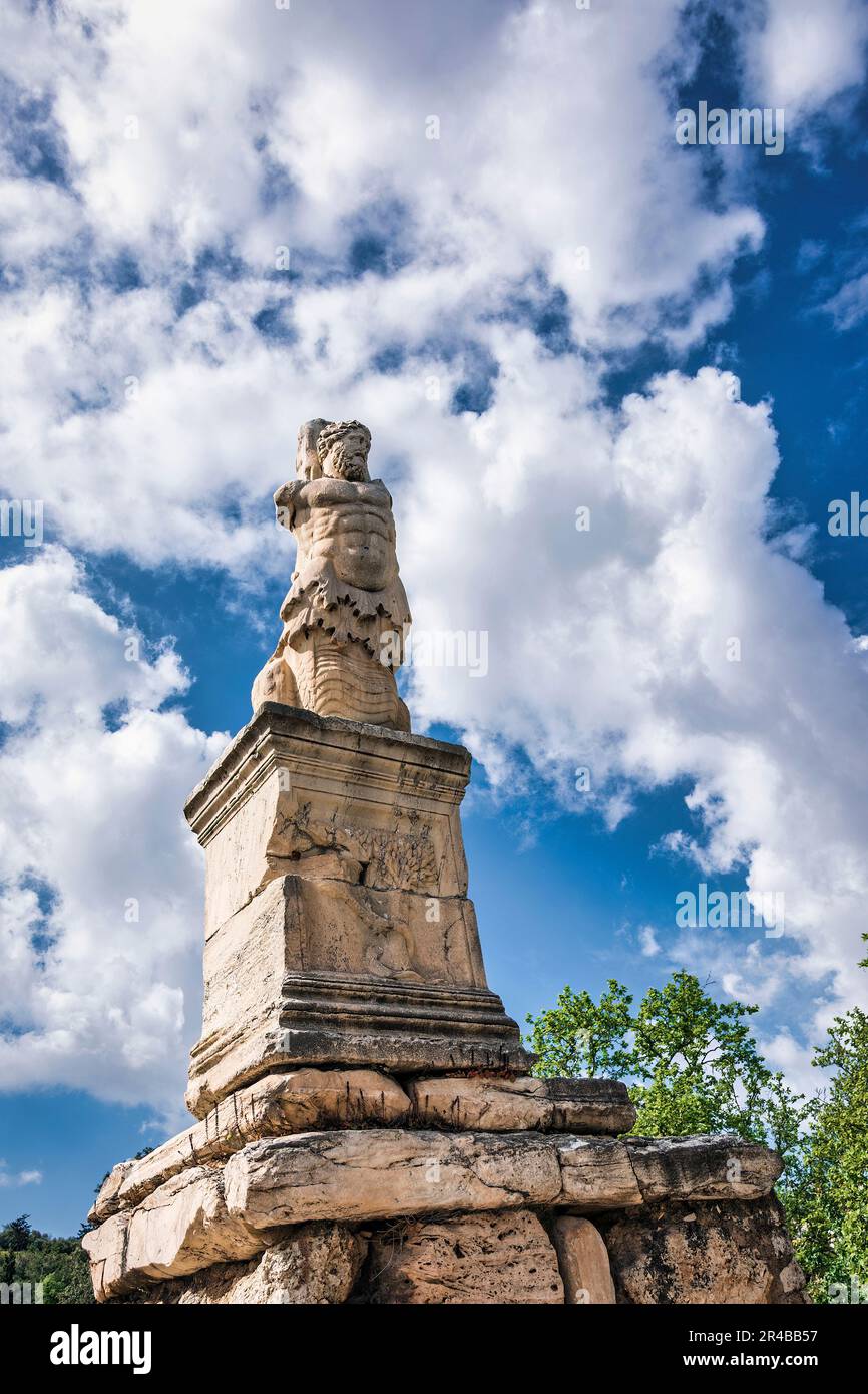 Odeon of Agrippa statue in the Ancient Agora of Athens, Greece. It is ...