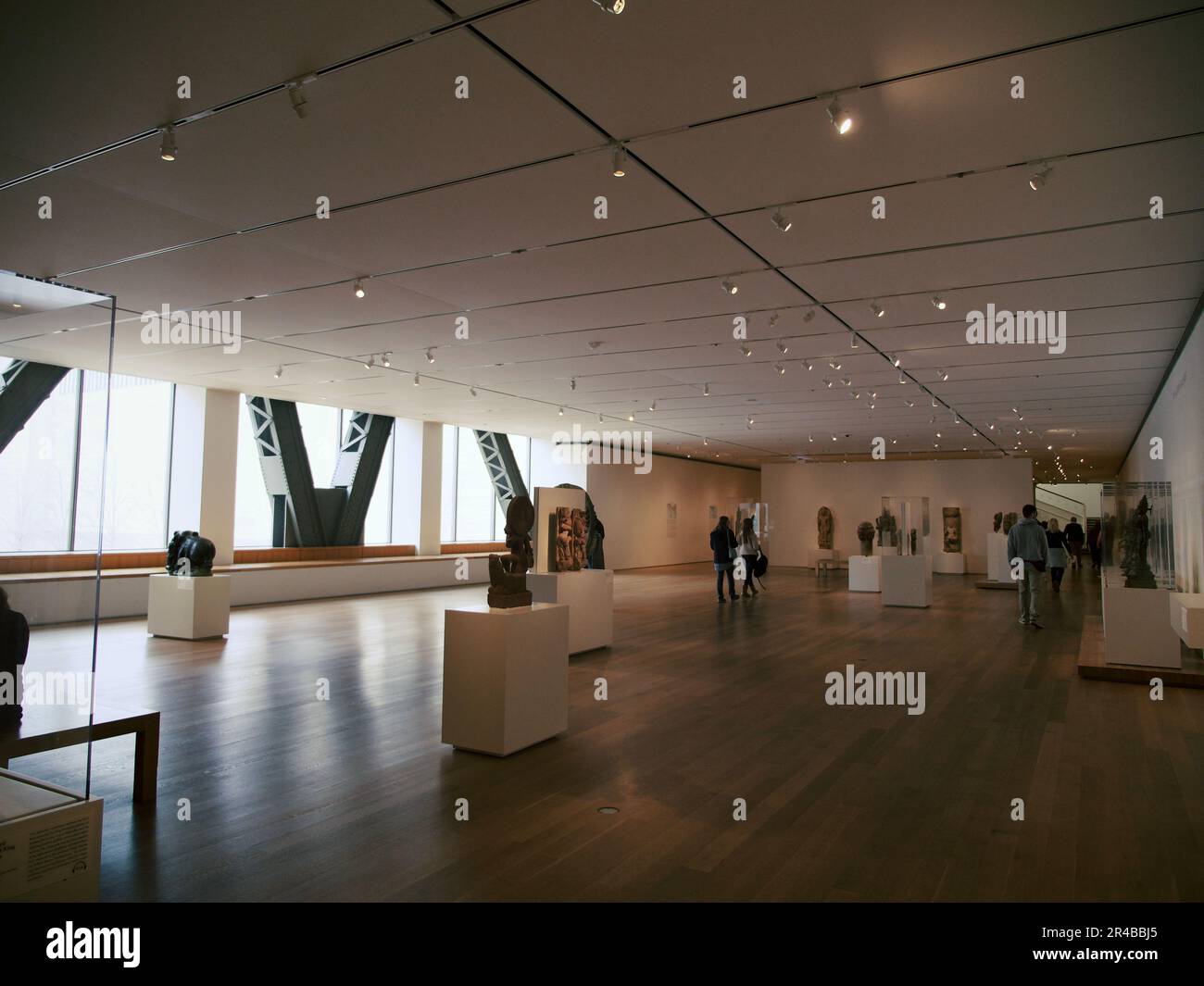 An art gallery featuring various works of art is seen with no visitors ...