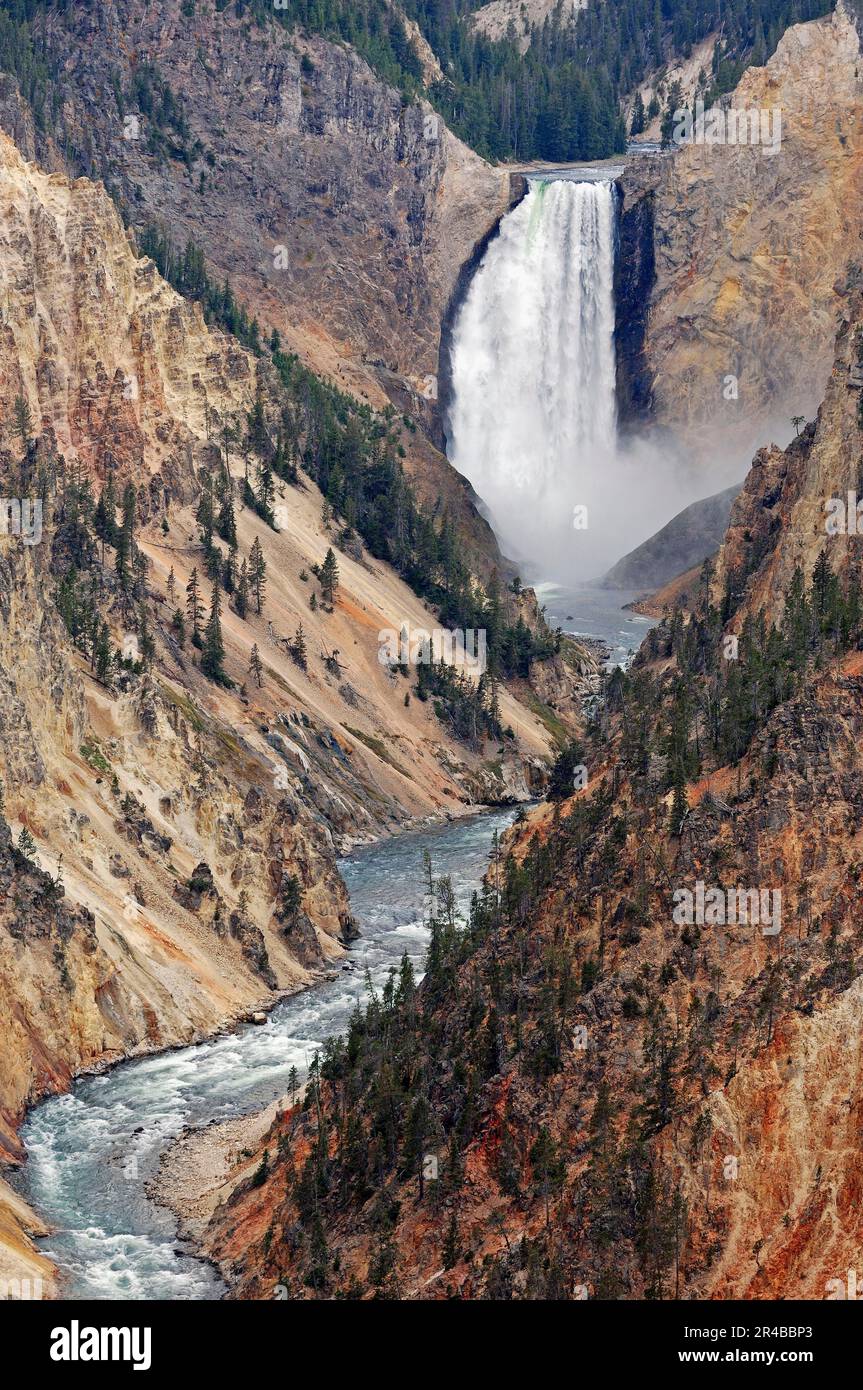 Yellowstone River Waterfall, Lower Falls, Grand Canyon of the Yellowstone, Yellowstone National ...