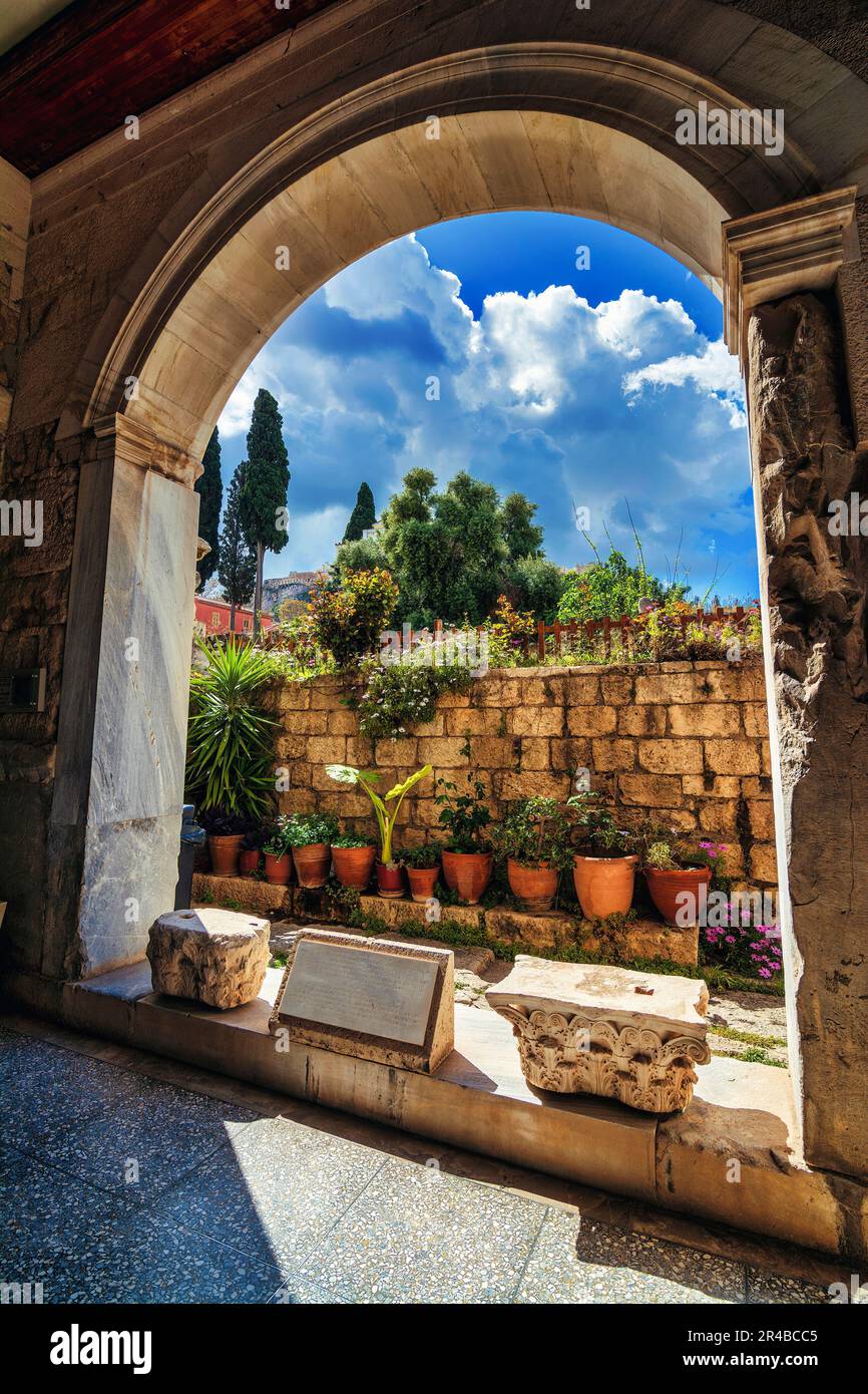 The beautiful yard at the Stoa of Attalos in ancient Agora, Athens ...