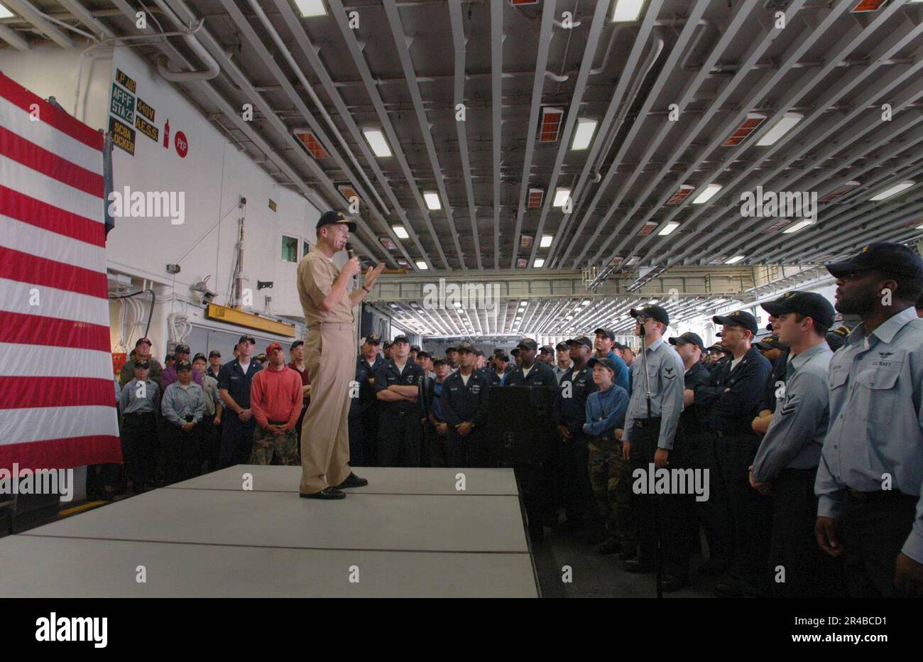 US Navy Chief of Naval Operations Adm. Mike Mullen addresses the crew ...