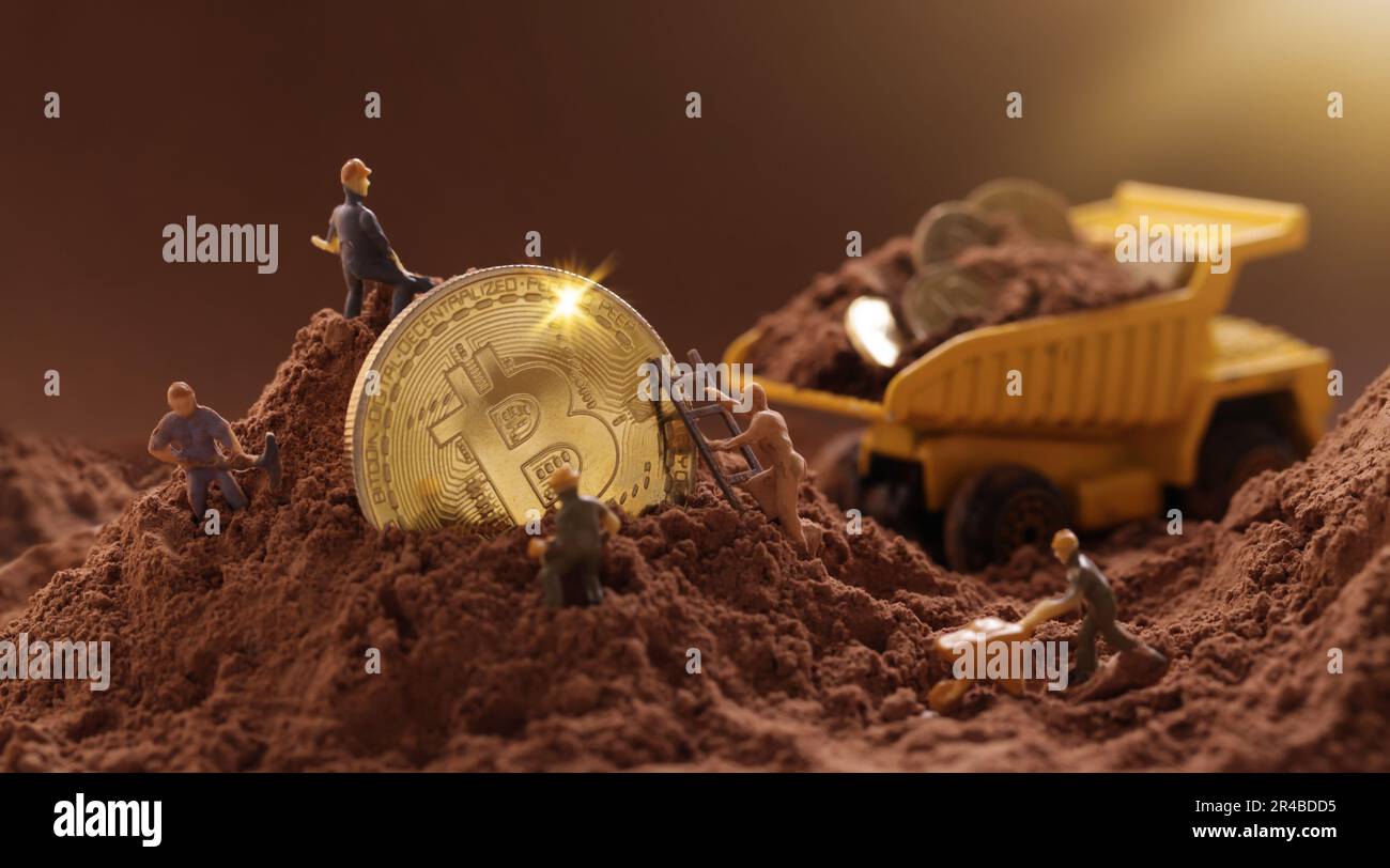 Miner digging ground to uncover big Gold bitcoin. Cryptocurrency ...