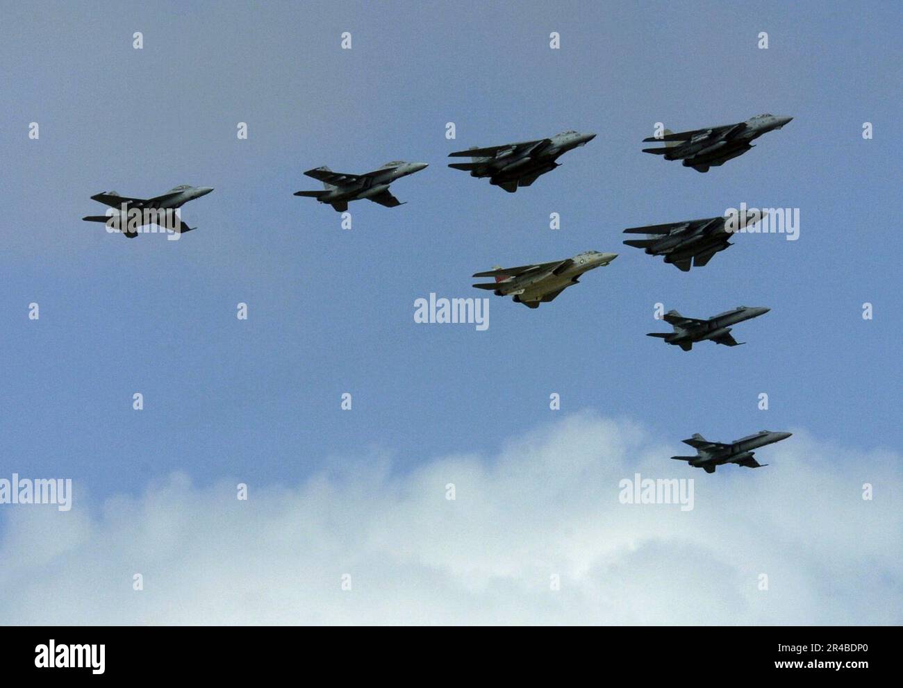US Navy Four F-14 Tomcats, two F-A-18C Hornets and two F-A-18F Super Hornets conduct a fleet ...