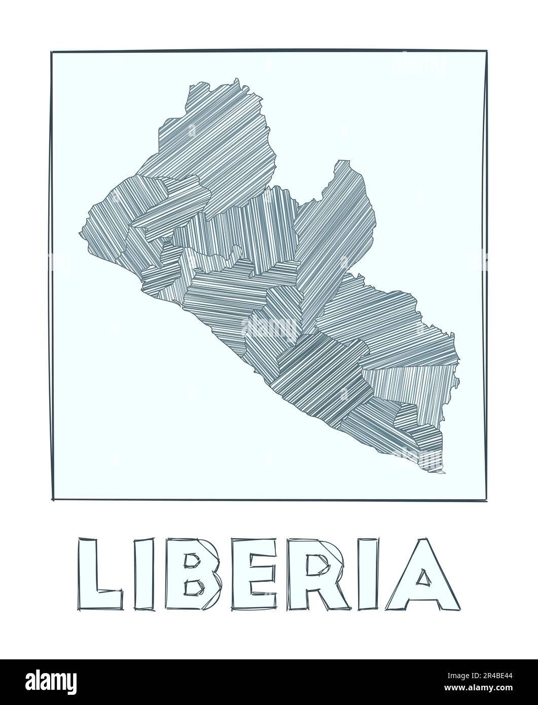 Sketch map of Liberia. Grayscale hand drawn map of the country. Filled ...