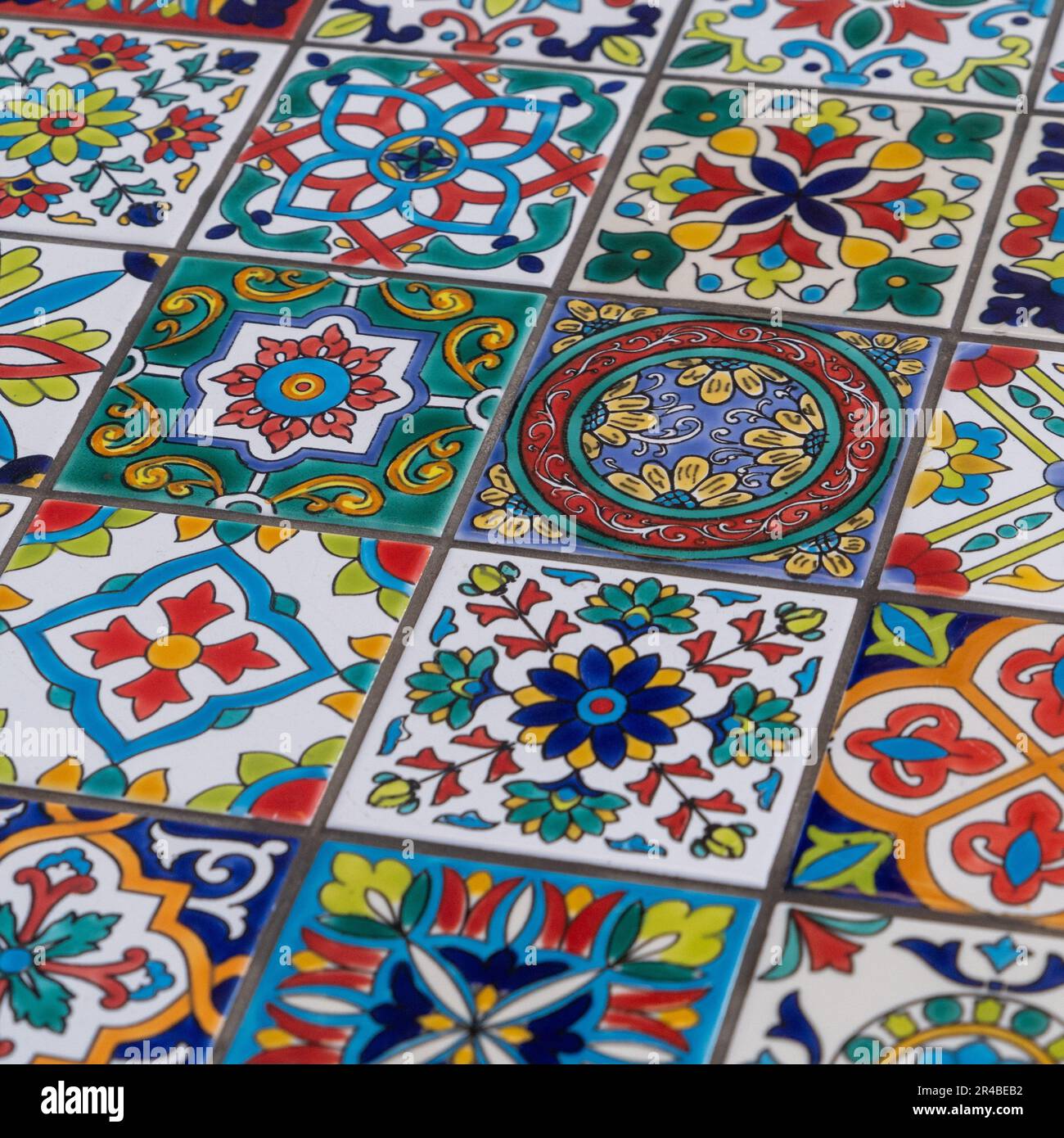 A high-resolution closeup image of an array of vibrant multicolored ...