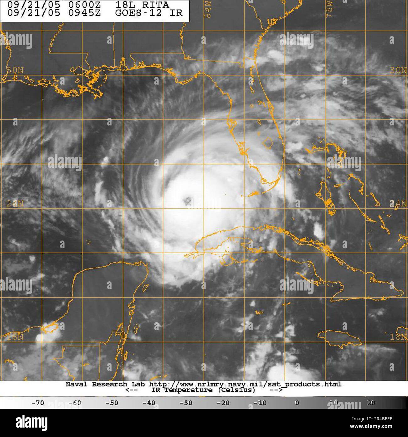 US Navy GOES-12 Satellite image showing the status of Hurricane Rita at ...