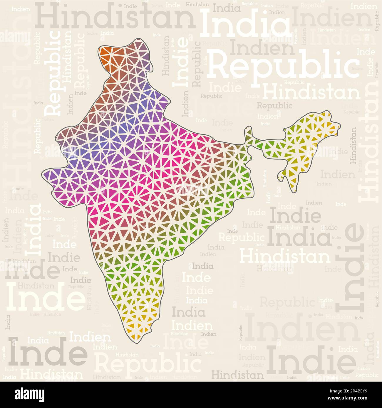 INDIA map design. Country names in different languages and map shape ...