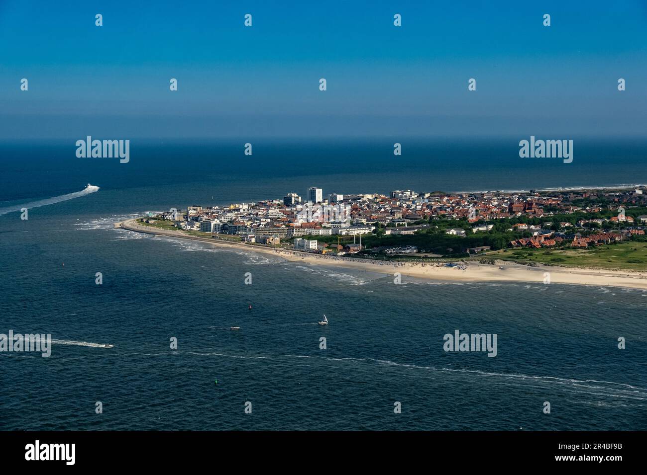 North Sea island of Norderney, western tip of the island with hotels ...