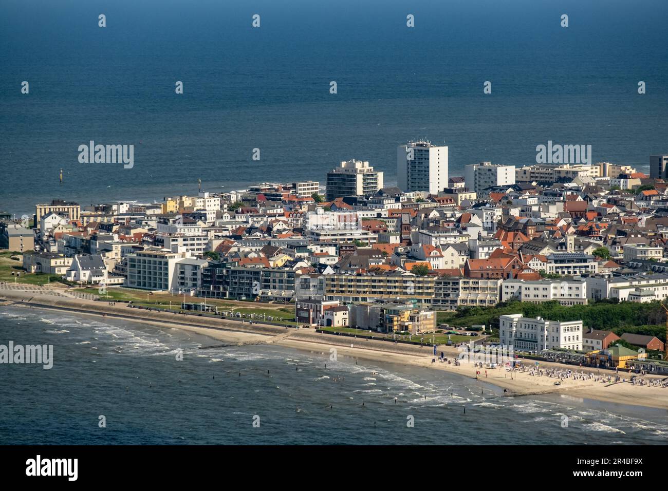 North Sea island of Norderney, western tip of the island with hotels ...