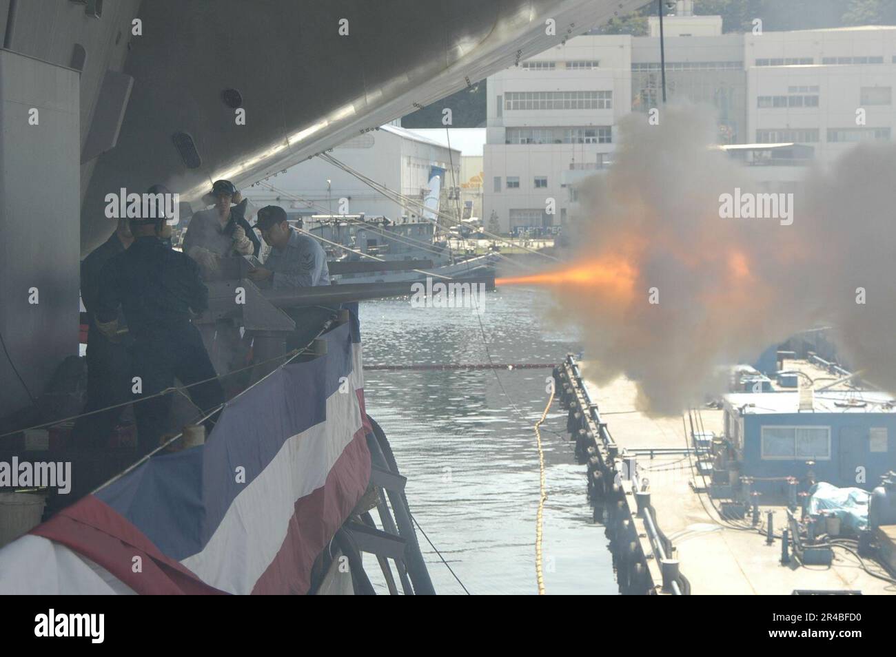 US Navy USS Kitty Hawk's (CV 63) weapons department Sailors fire 17 ...