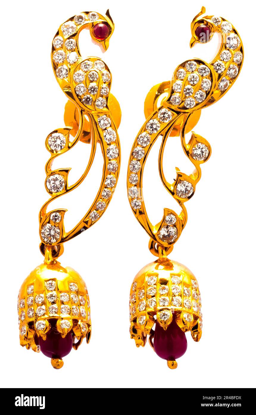 This pair of earrings feature a stunning gold and ruby design ...