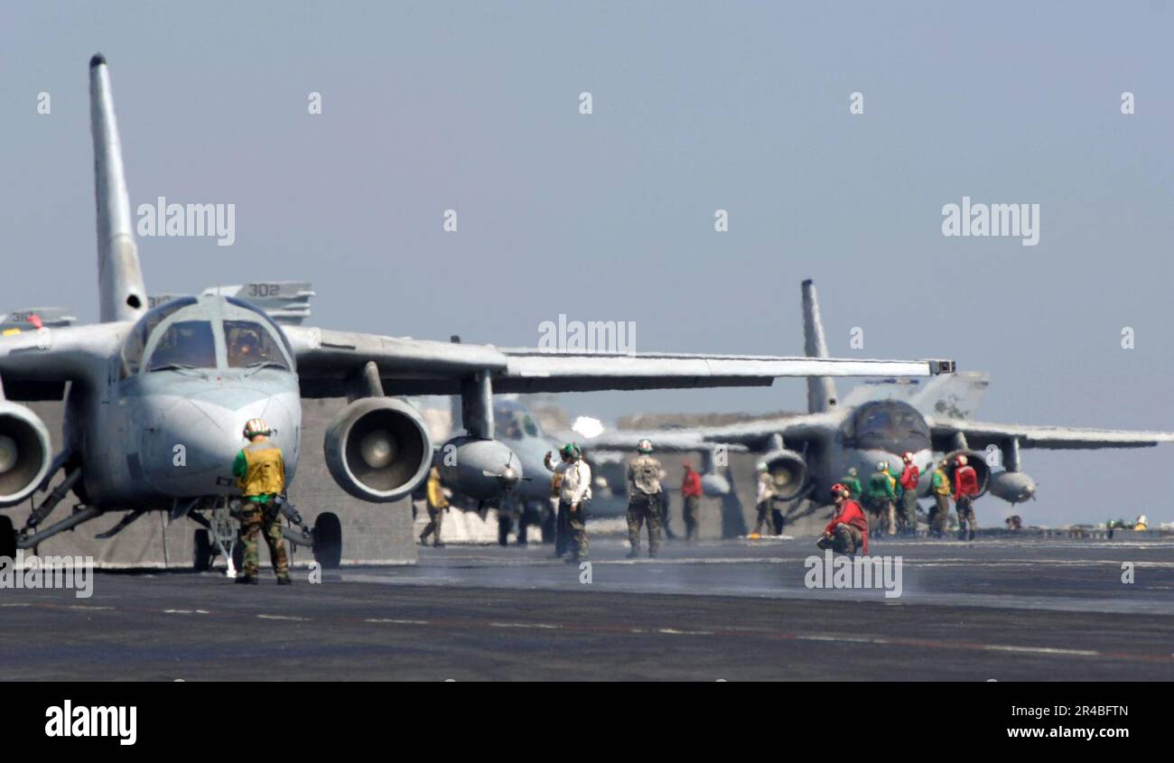 US Navy Two S-3B Vikings prepare to launch off the flight deck of the ...