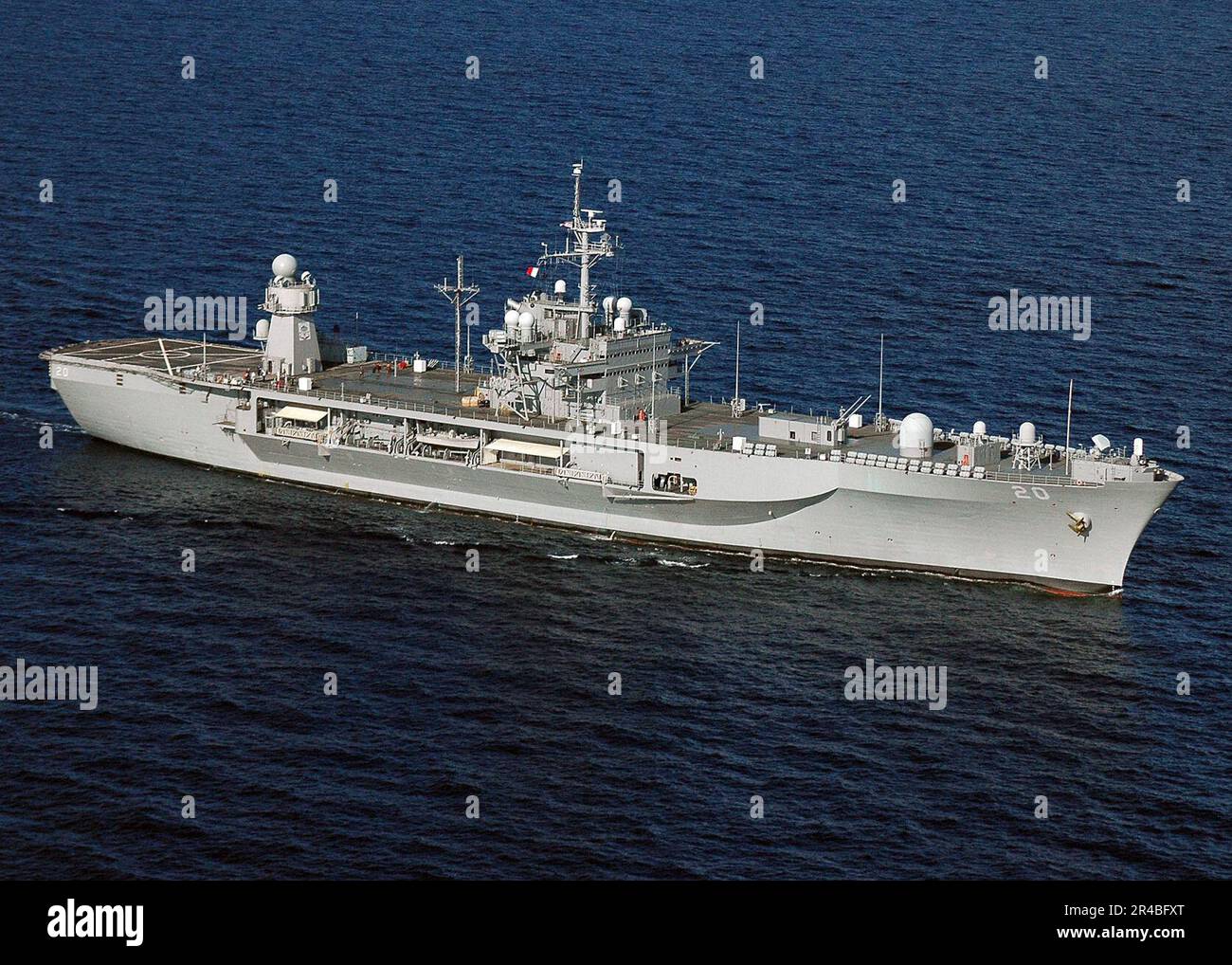 US Navy The Sixth Fleet flagship USS Mount Whitney (LCC 20) underway in the Mediterranean Sea ...