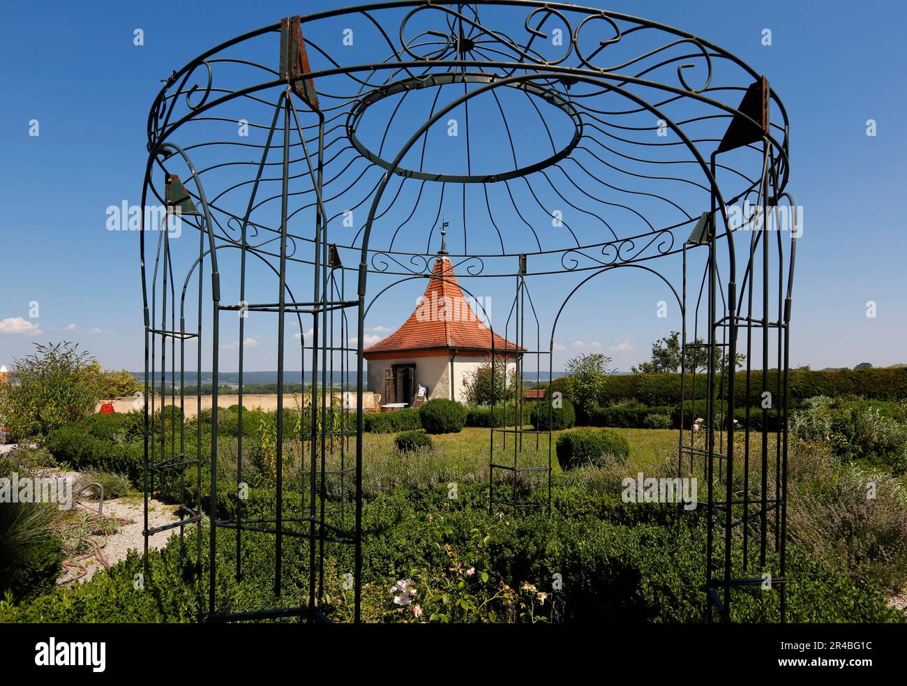 Pavilion in the historical hanging garden, Renaissance garden, cultural ...