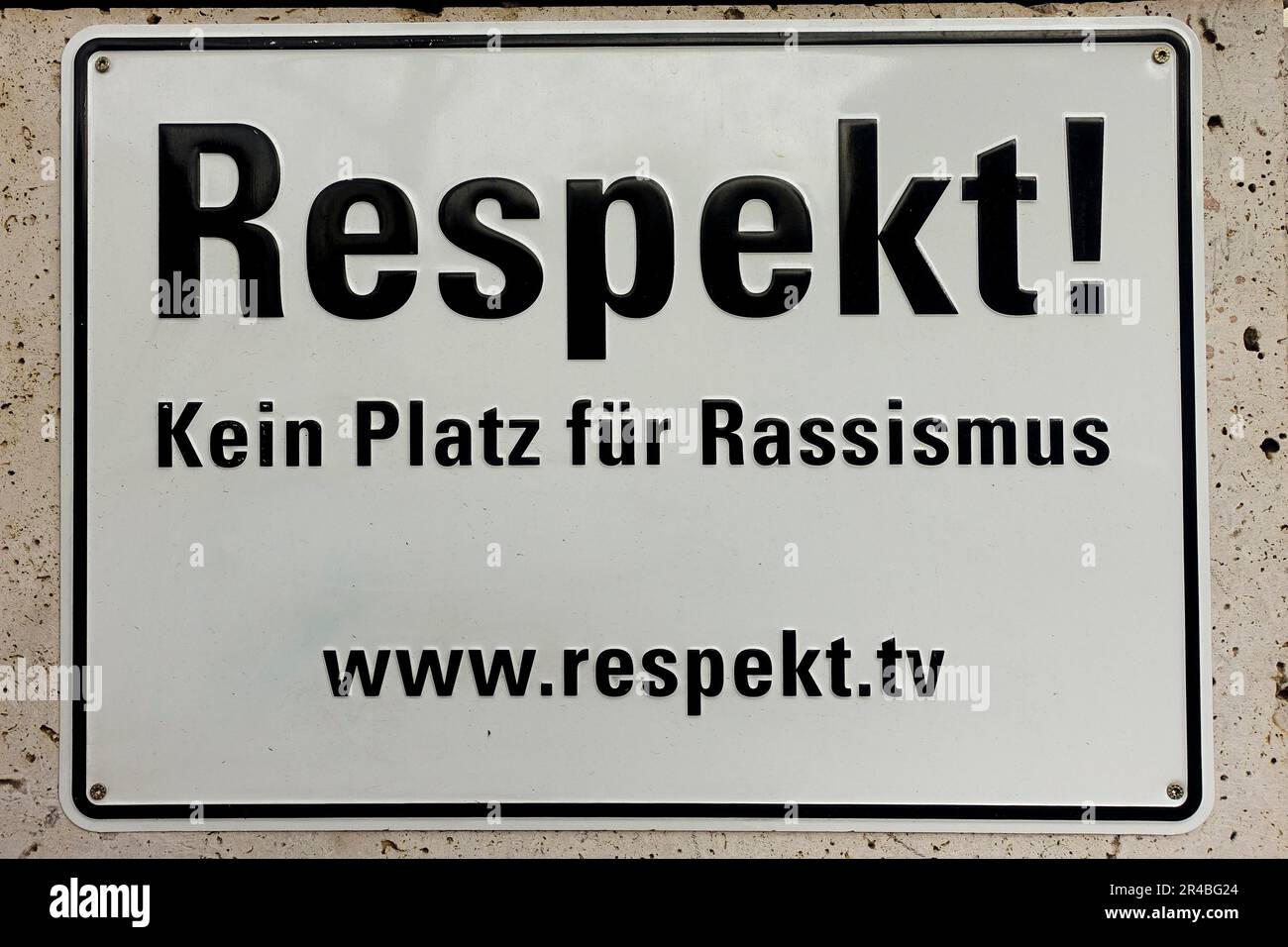 Sign, respect, no place for racism, www.respekt.tv, writing, letters ...