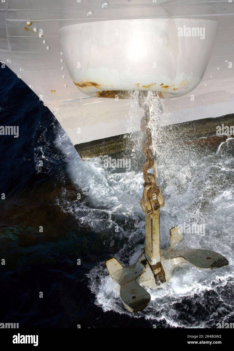 US Navy A six-ton Navy standard stockless anchor clears the water as it ...