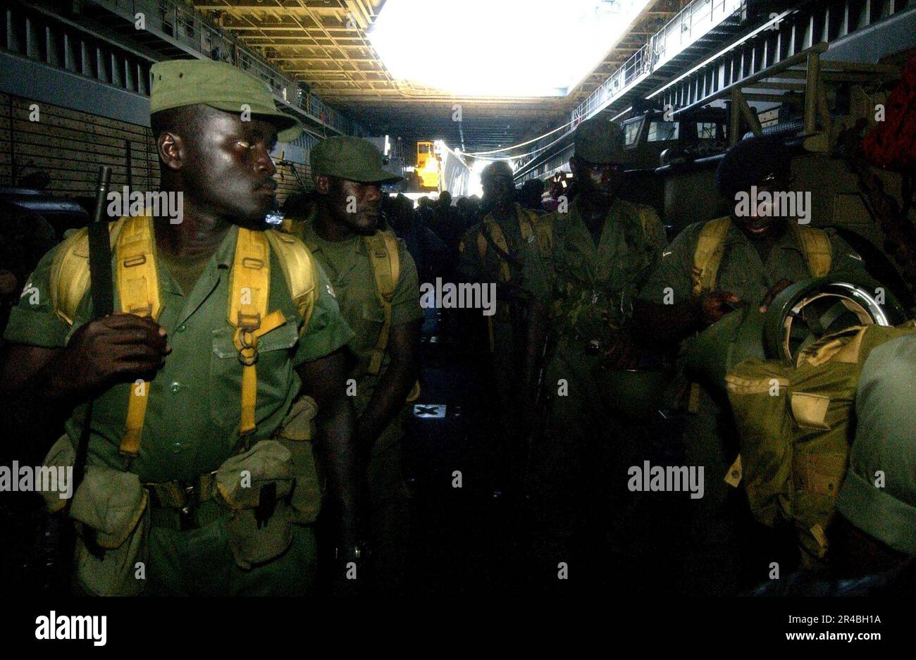 US Navy Ghanaian soldiers wait for berthing assignments aboard the dock ...