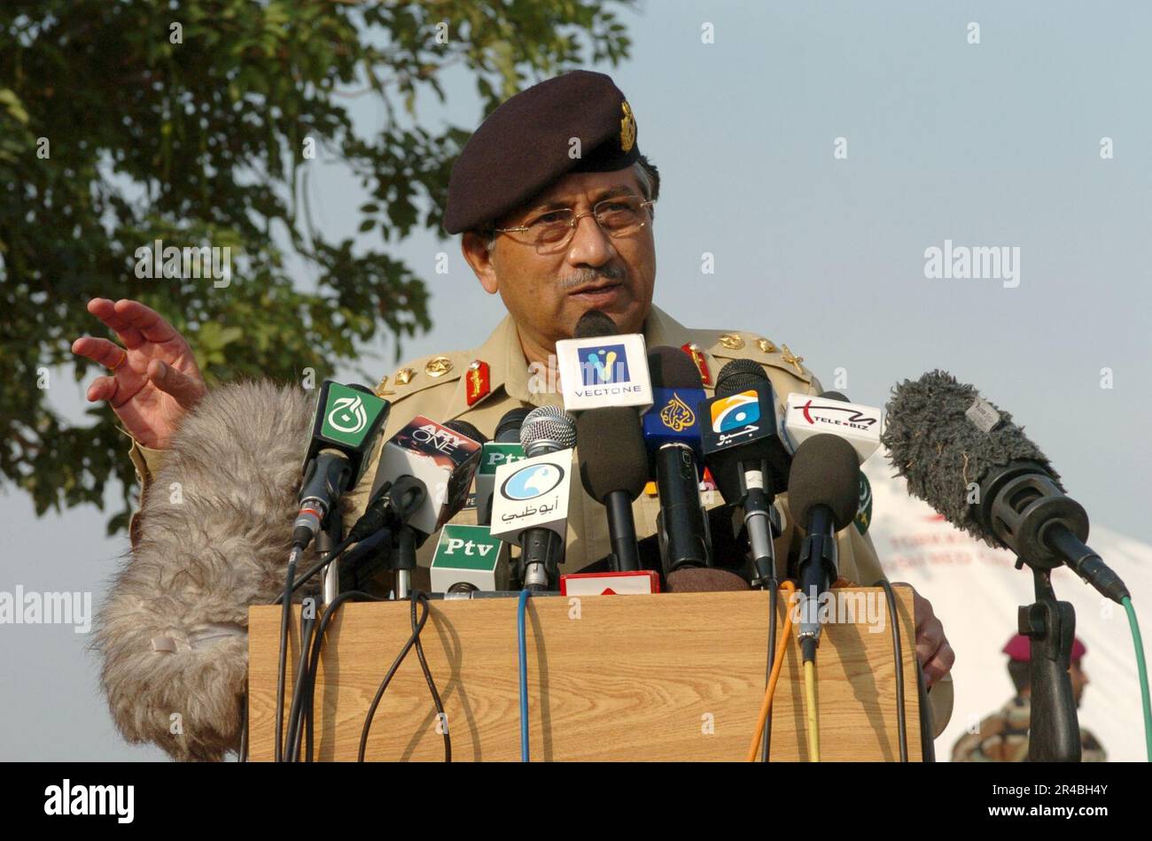 US Navy Pakistani President Gen. Pervez Musharraf speaks during a press ...