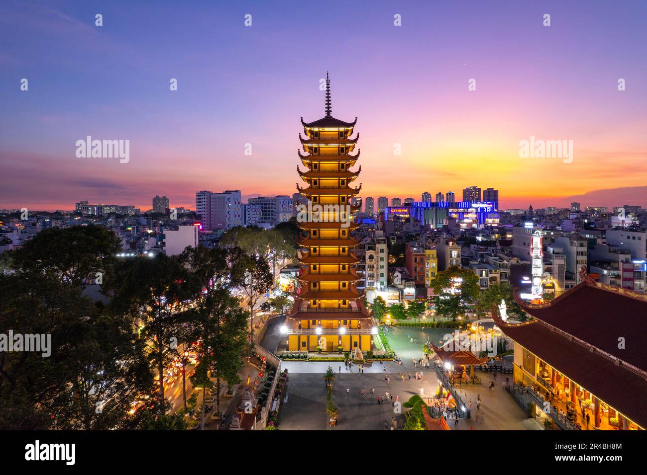 Sun set in Vietnam Quoc Tu pagoda, Ho Chi Minh city, Vietnam. Photo ...