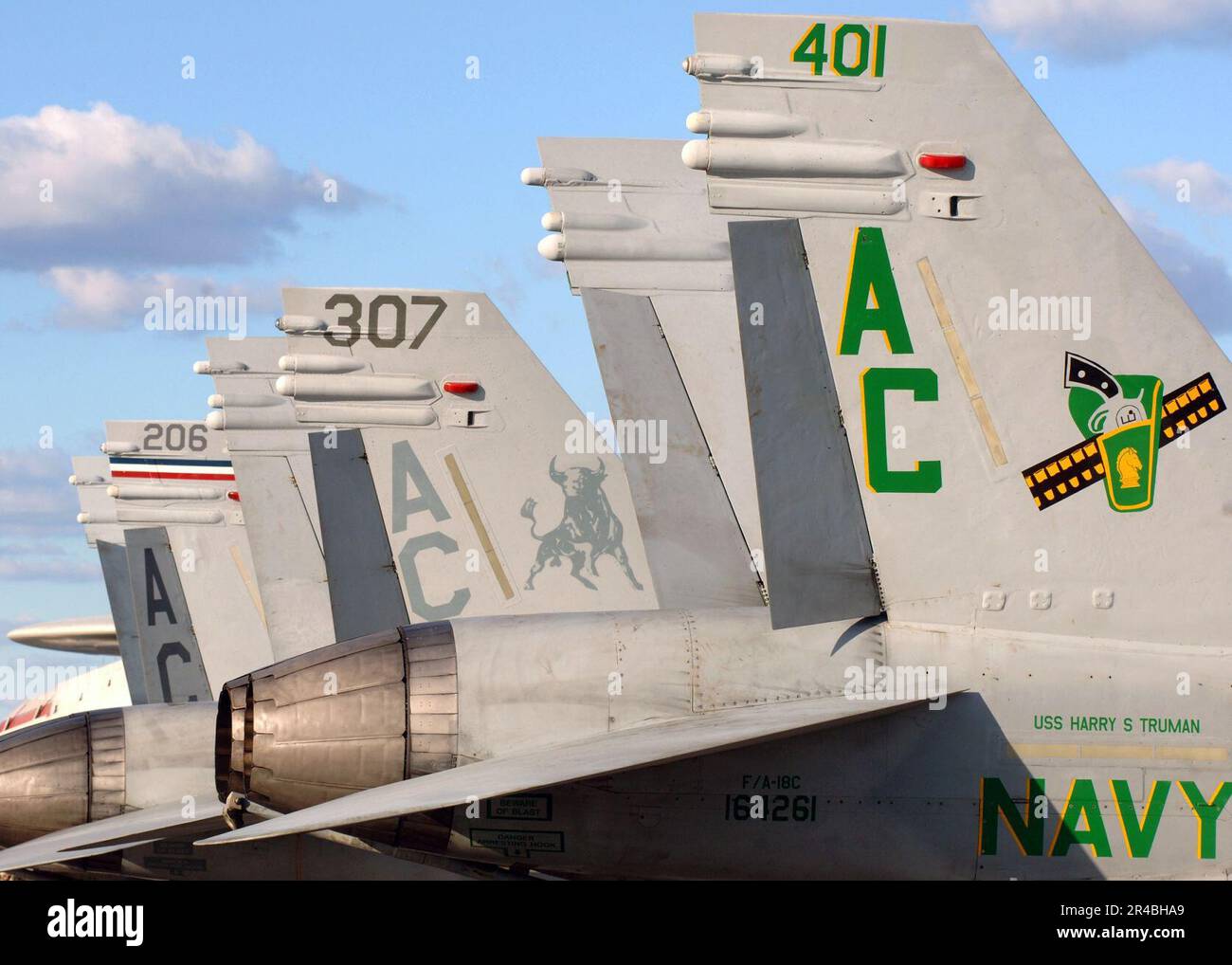 US Navy F-A-18 Hornets from various squadrons assigned to Carrier Air ...