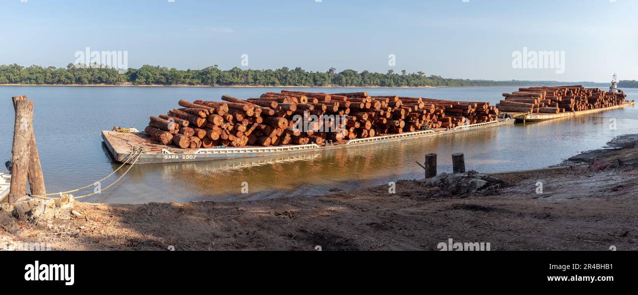 Ferry used for river transportation of logs extracted from an area of ...