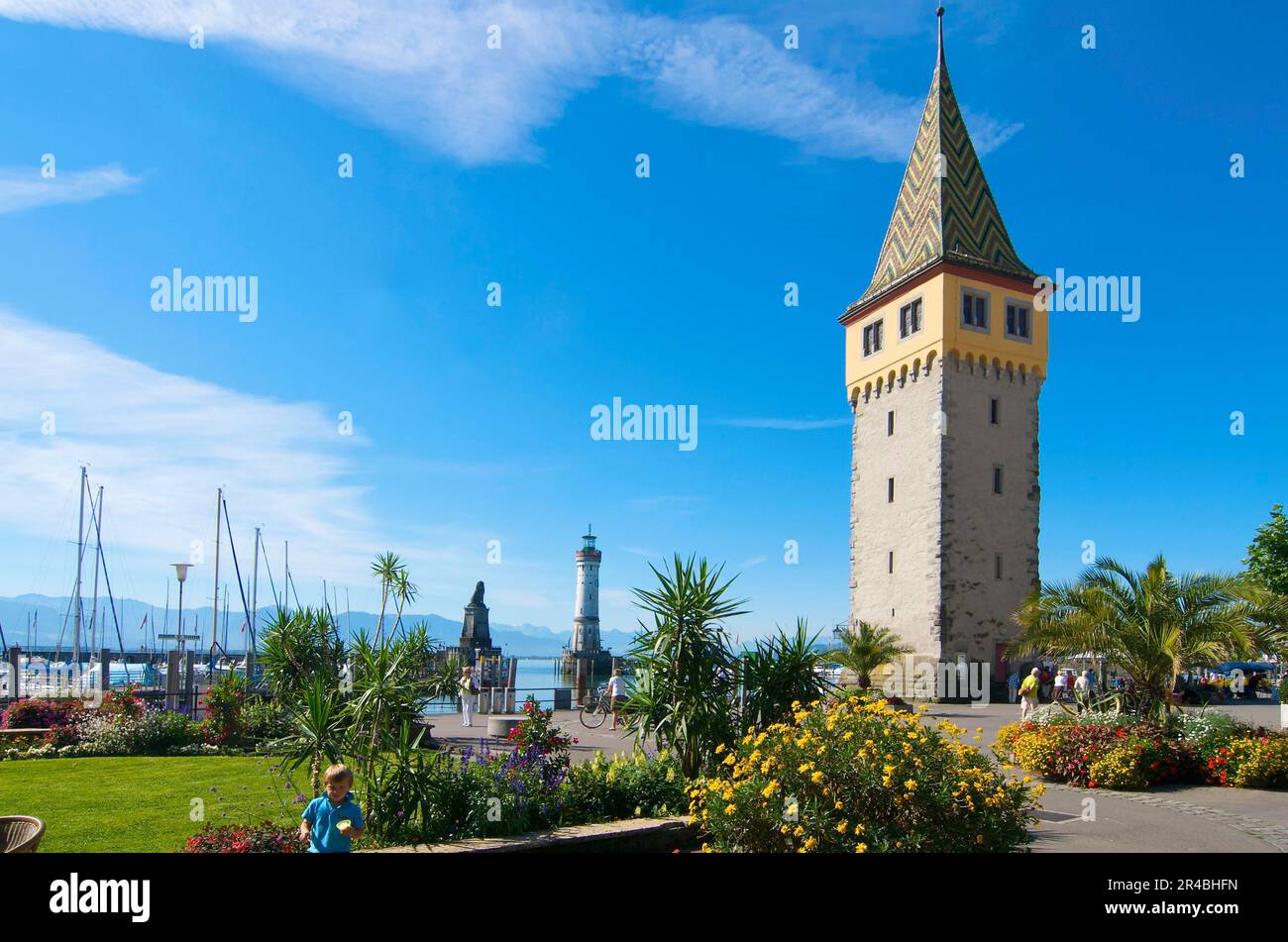 Harbor with Mangturm tower, Lindau, Lake Constance, Bavaria, Germany ...